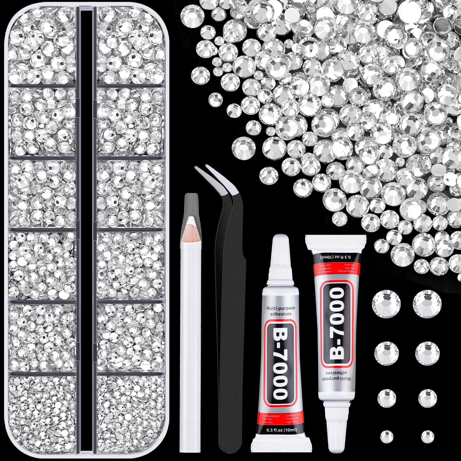 Amazon.com: 6100Pcs Resin Rhinestones for Crafting with 2Pcs 10ml B7000 ...