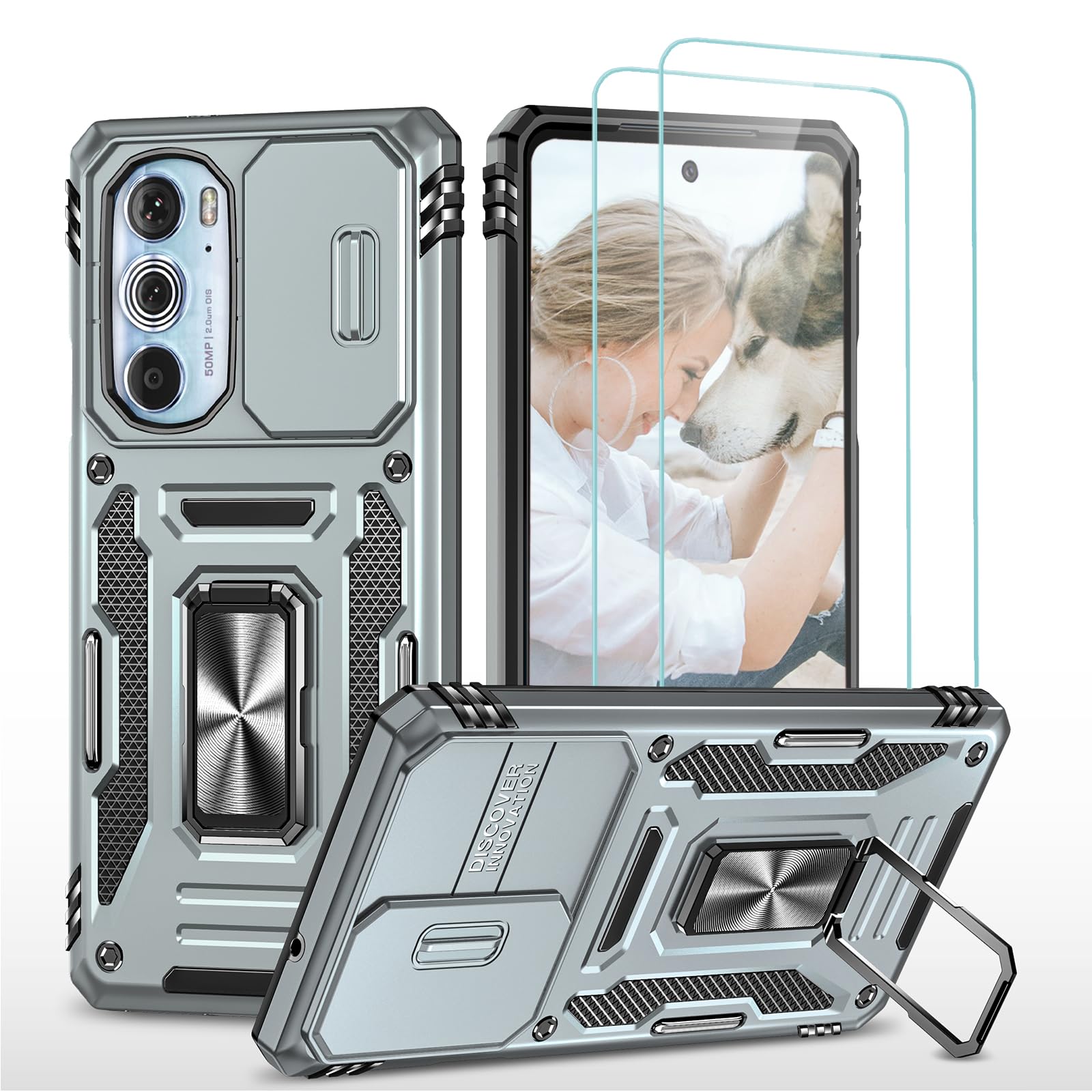 Amazon.com: for Moto Edge Plus 2022 Case with Screen Protector Slide Camera Cover Metal Rotating ...