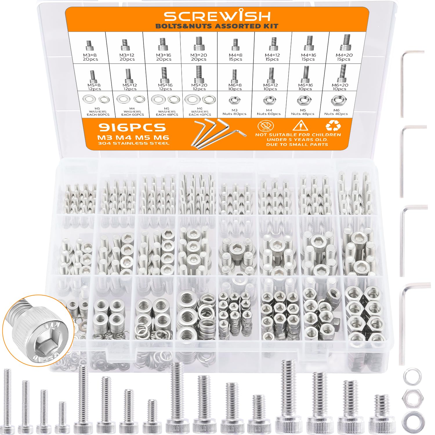 Amazon.com: Screwish 916pcs Nuts and Bolts Assortment Kit,304 Stainless ...