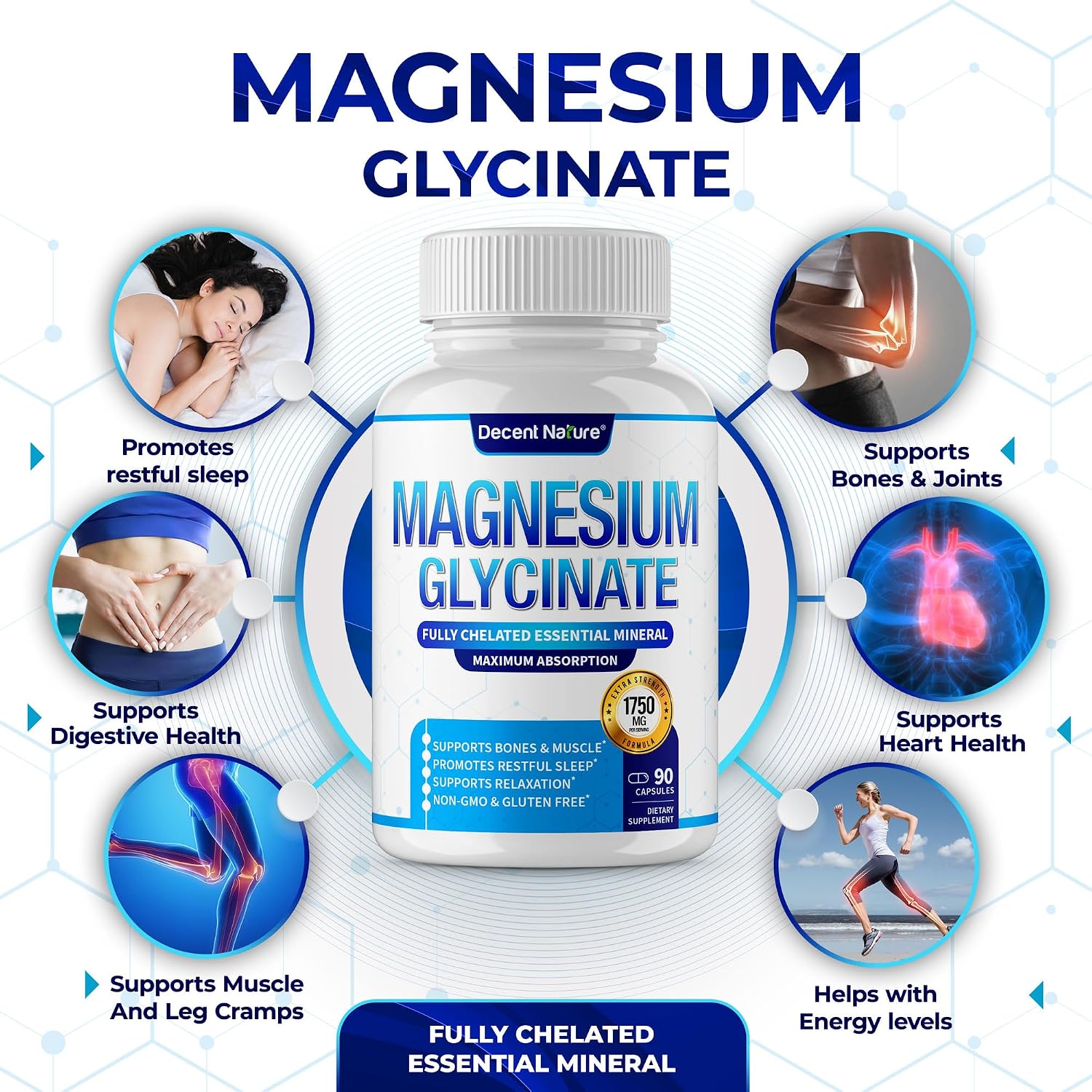 Cápsulas de glicinato de magnesio de 1750 mg Ultra alta absorción y ...