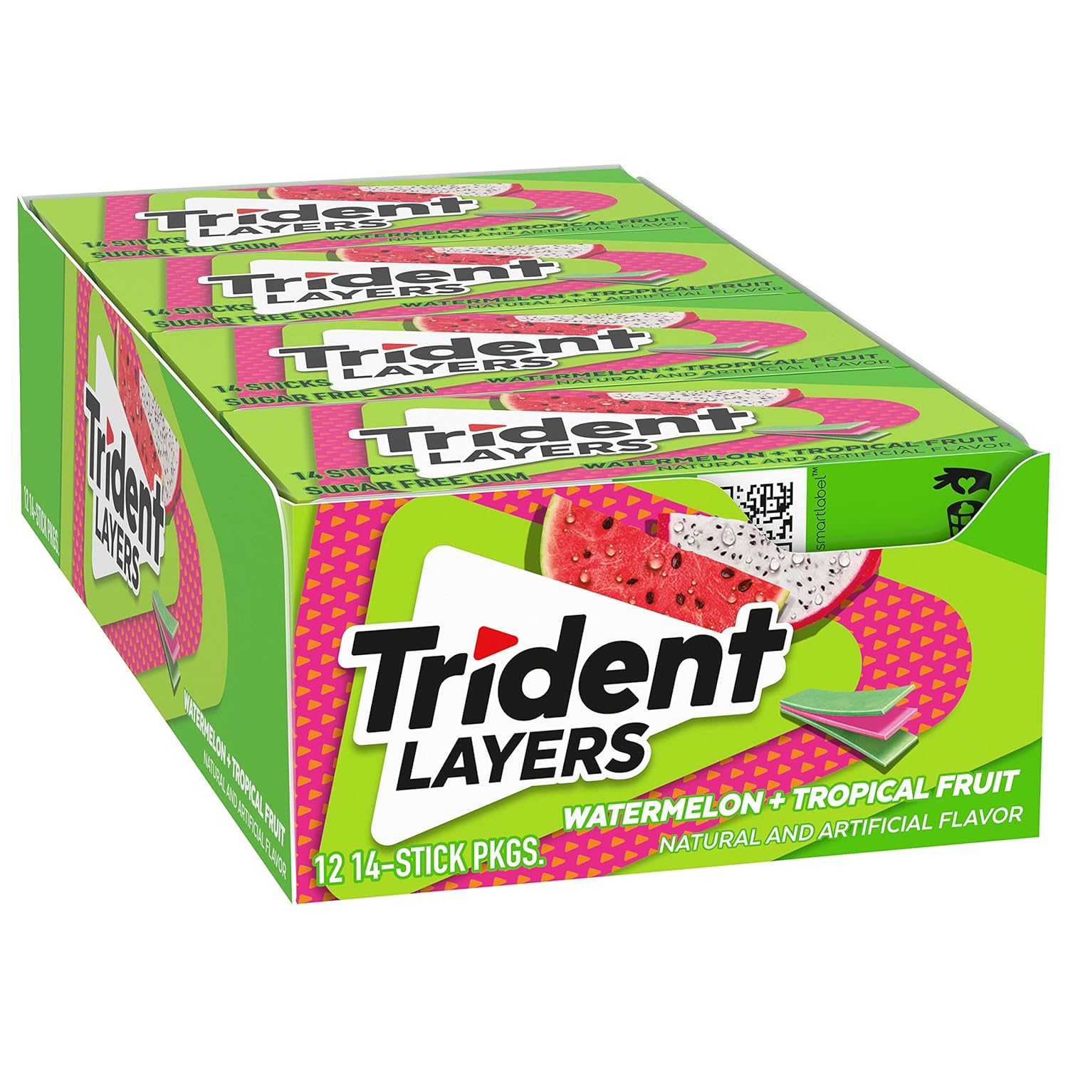 Trident Layers Watermelon & Tropical Fruit Sugar Free Gum, 12 Packs of ...