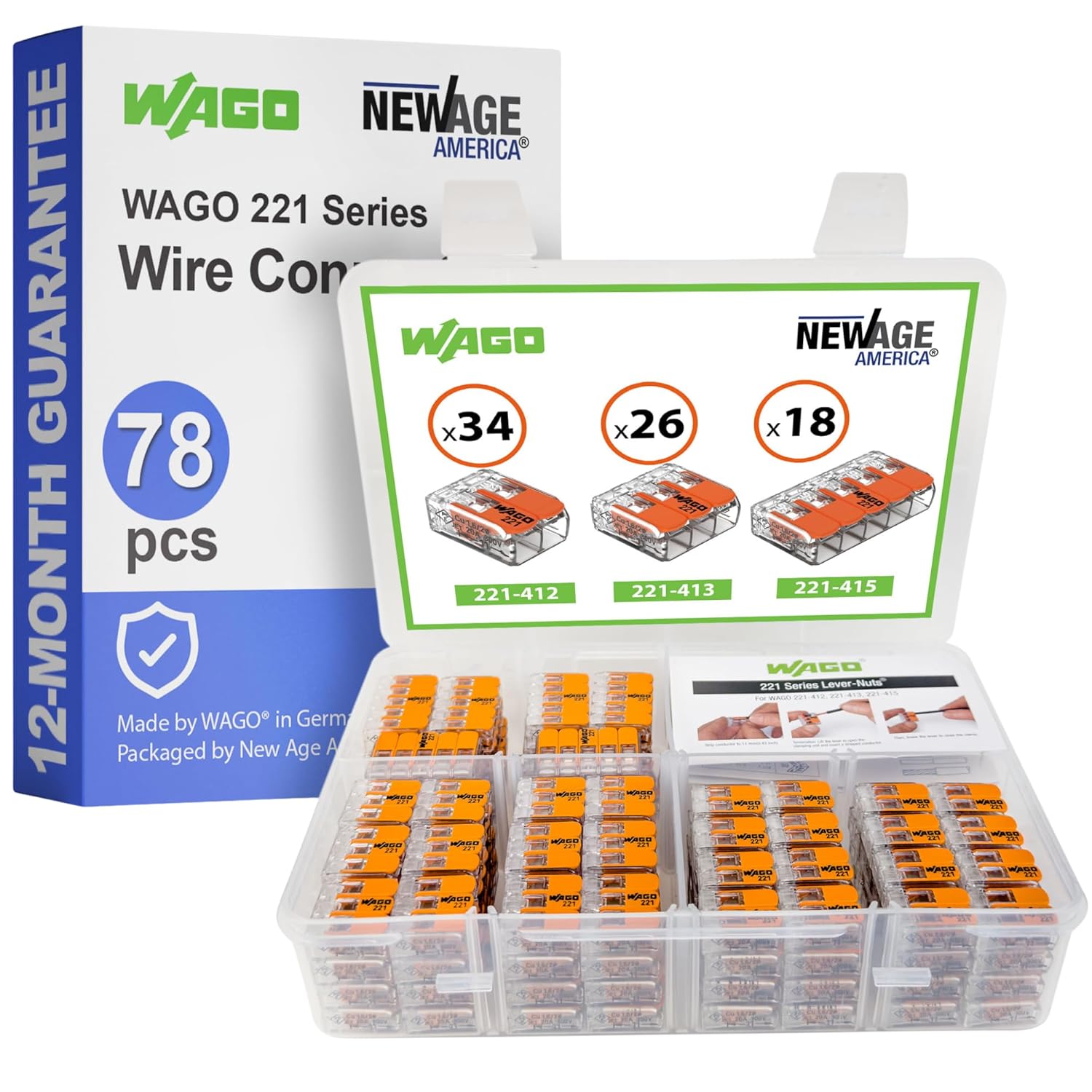 WAGO 221 Series Compact Splicing Wire Connector Assortment Pack 78pc ...