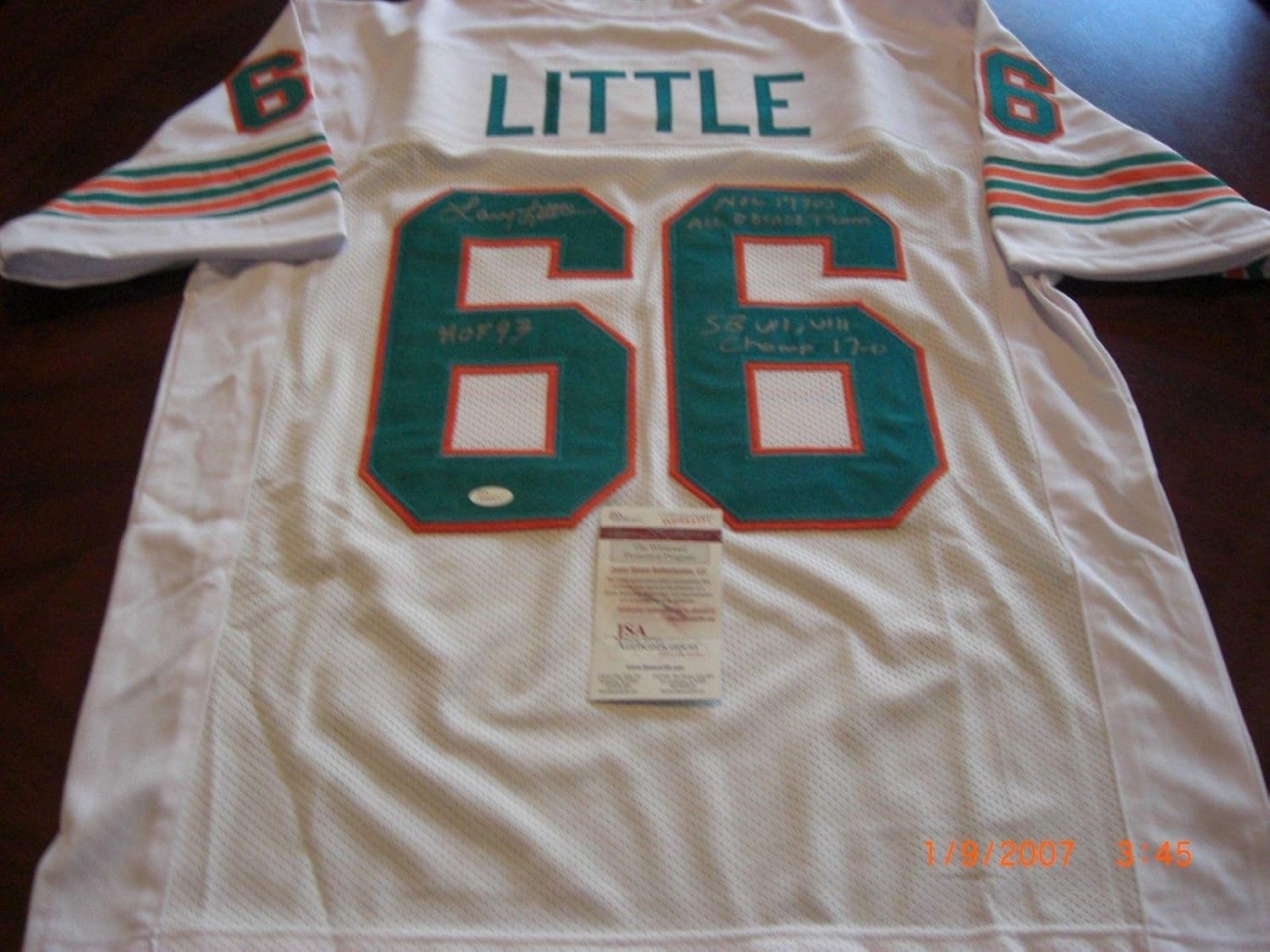 Larry Little Miami Dolphins,hof,sb Vii,viii Champs 17-0 Jsa/coa Signed ...