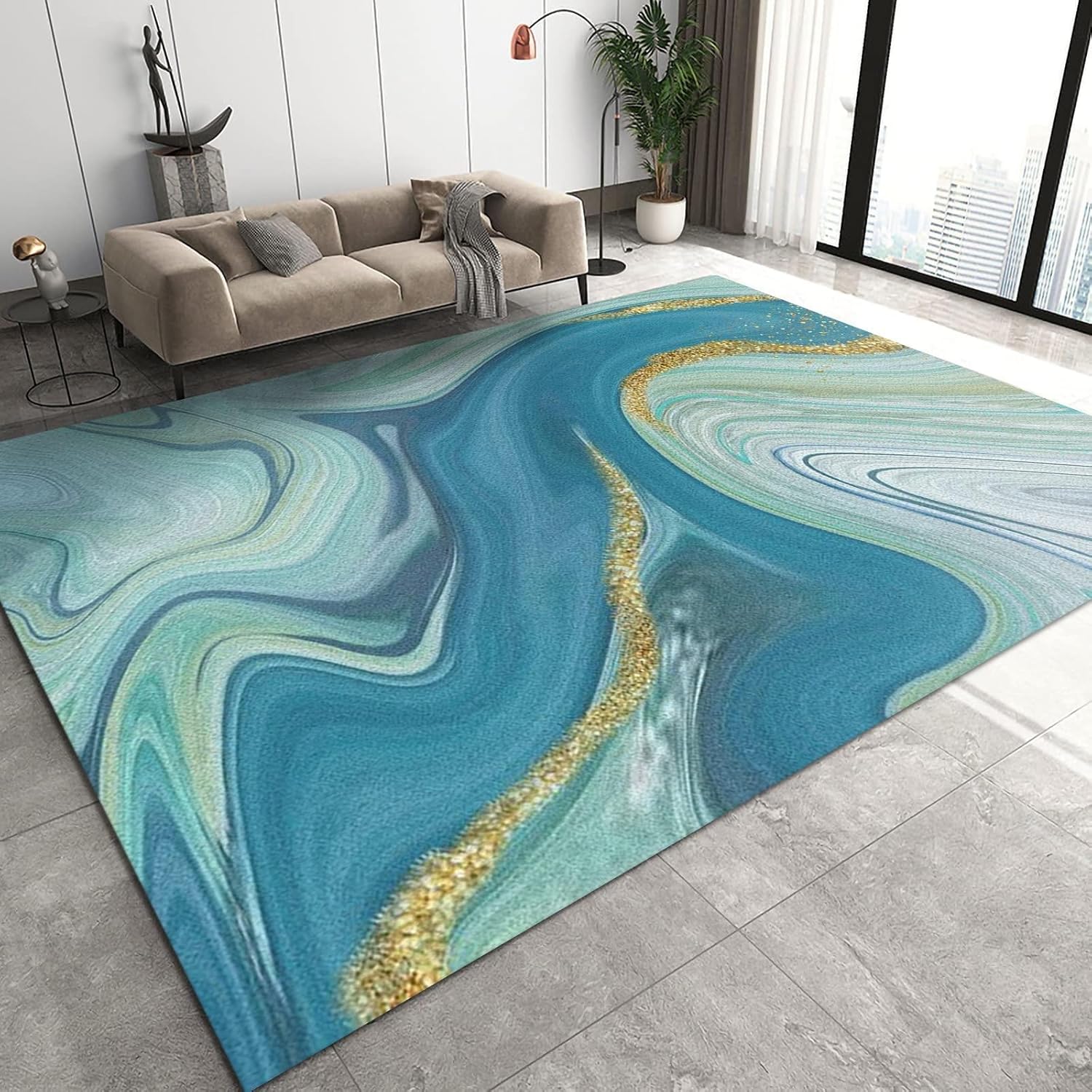 Amazon.com: Turquoise Abstract Area Rug, Retro Gorgeous Carpet Outdoor ...