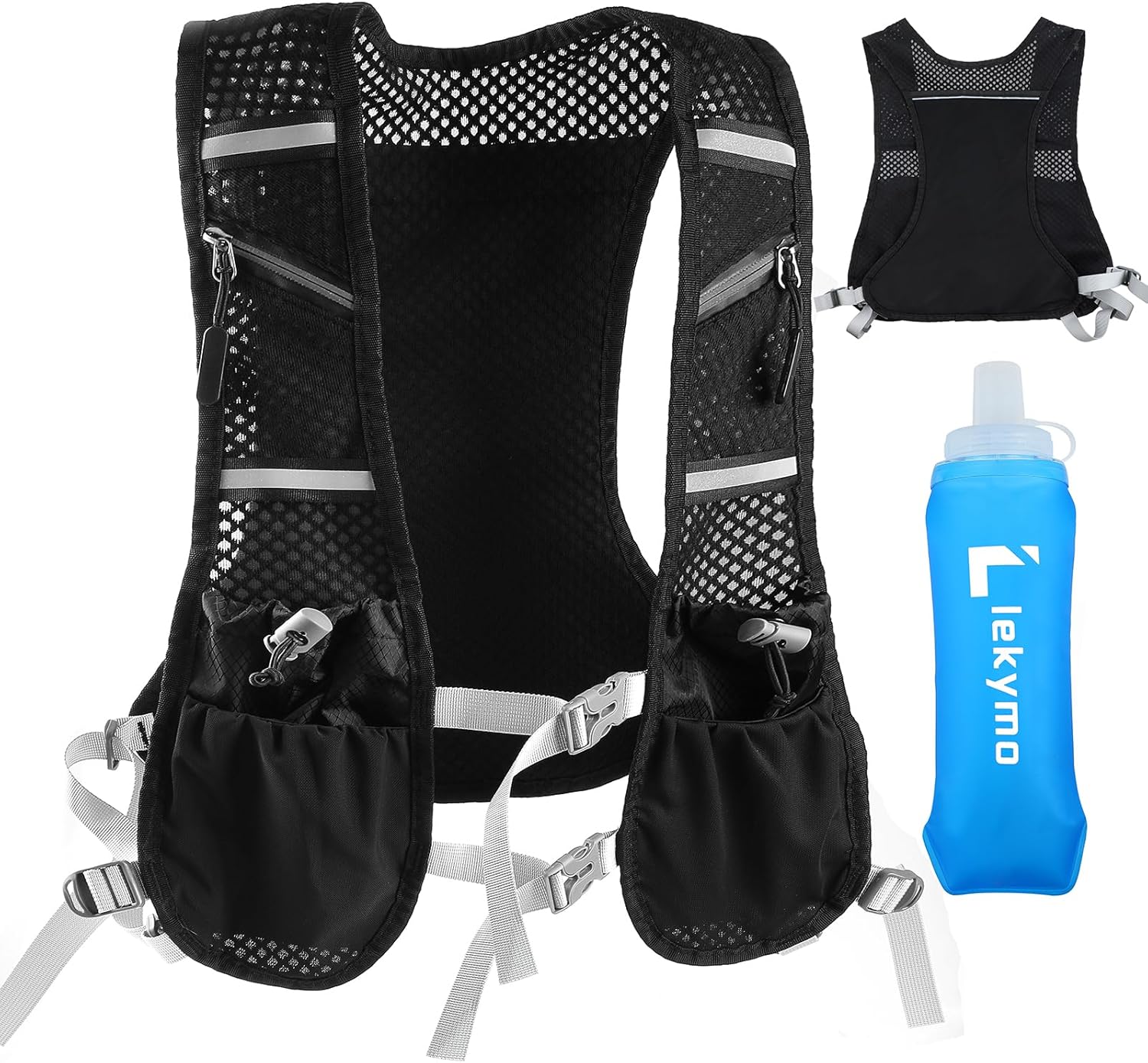lekymo Running Vest with 500ML Soft Water Bottle 7 Pockets Running ...