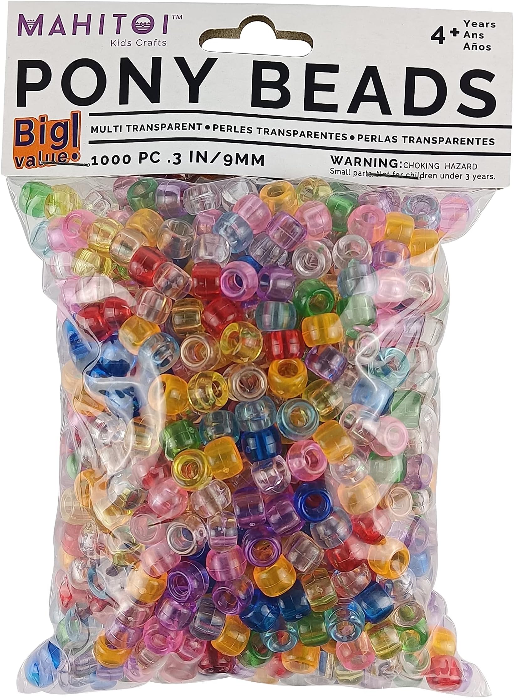 Amazon.com: BeadTin Transparent Mix 25mm Jumbo Shape Plastic Pony Beads ...