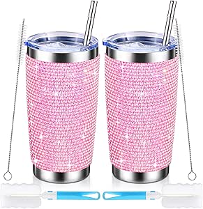 Amazon.com | Lallisa 2 Pcs Rhinestone Tumblers Bling Cups 20 oz Glitter ...