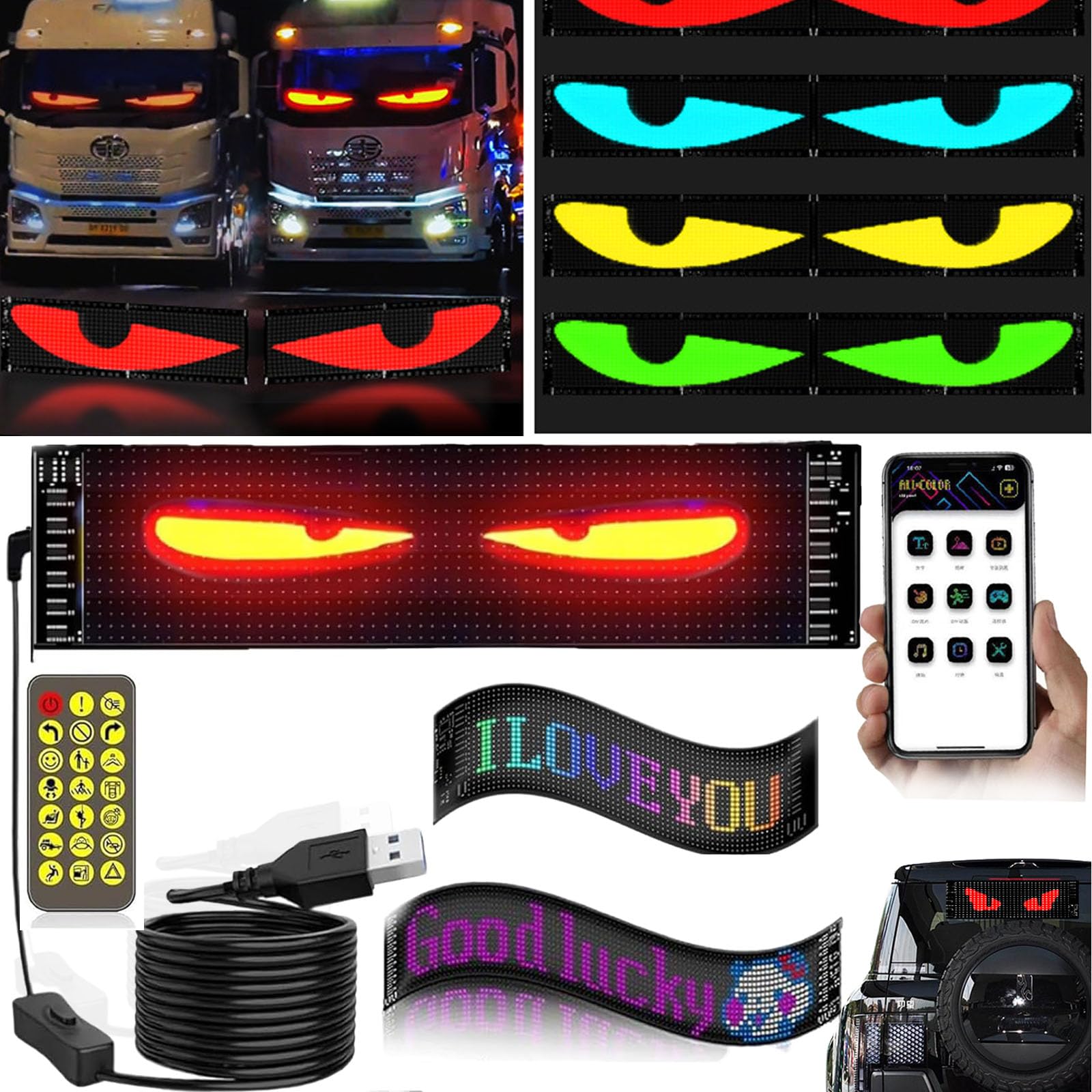 Amazon.com: Colorful Eye Lamp Soft Screen for Car Windows, Semi Truck ...