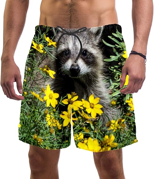 Eslifey Mapache sentado flores amarillas trajes de baño elásticos ...