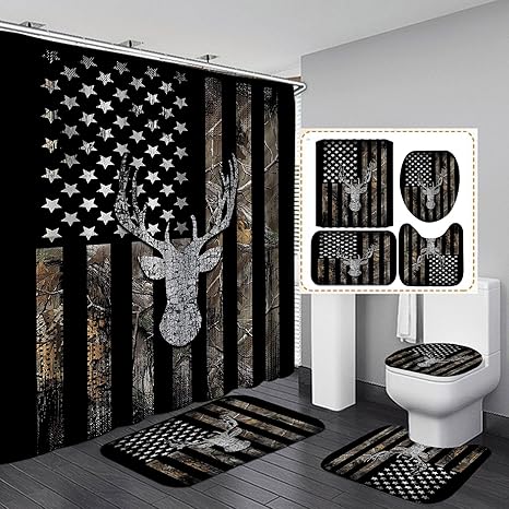 Amazon.com: Jayden Madge 4PCS Camo Shower Curtain Set, Vintage Black and White American Flag ...