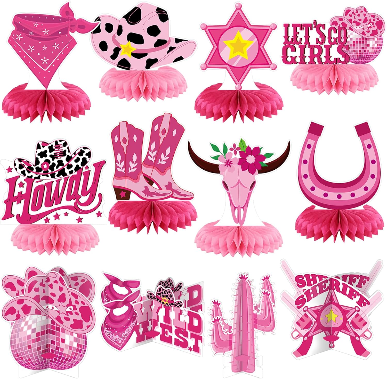 Amazon.com: 12 Pcs Cowgirl Birthday Party Decoration Honeycomb ...