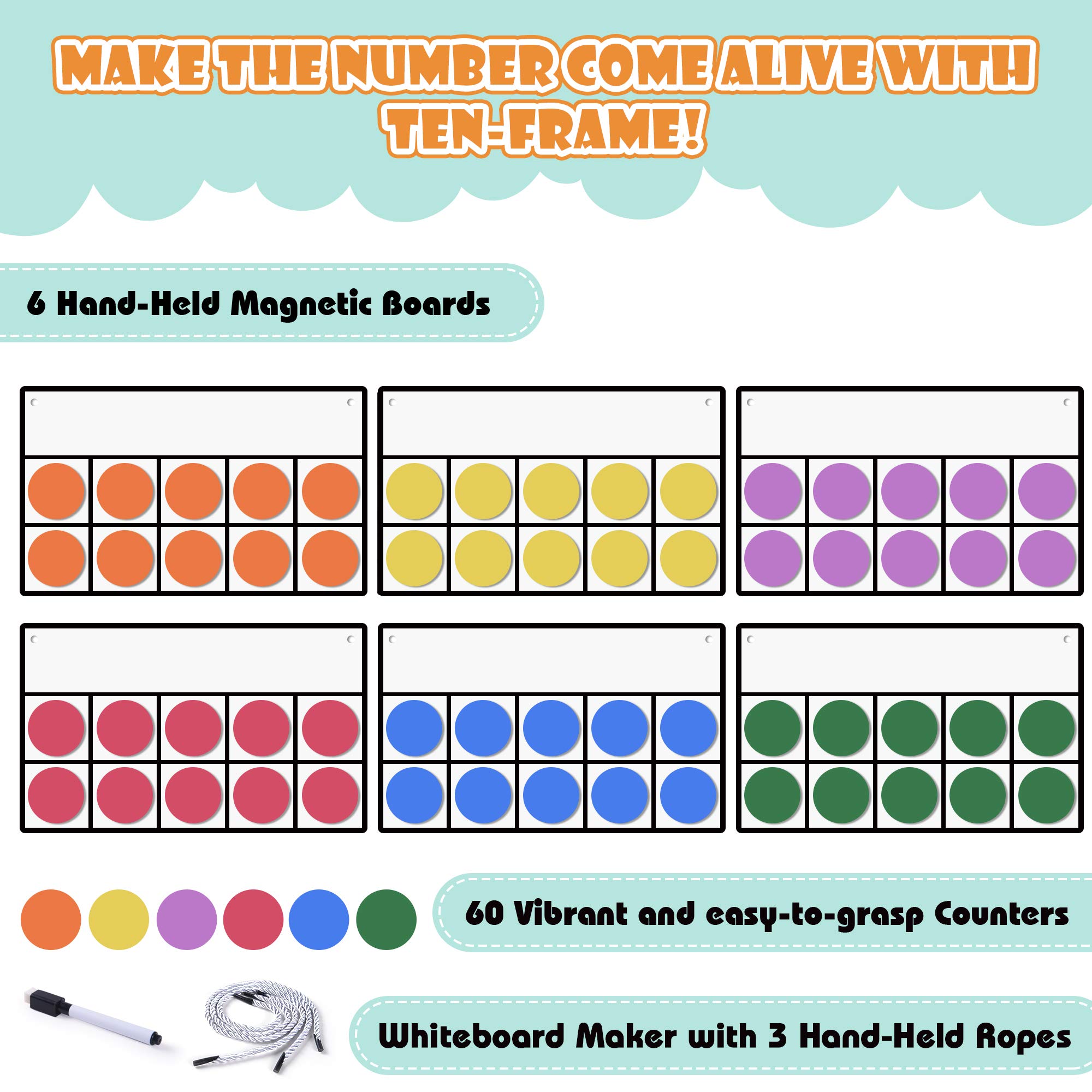 Buy Magnetic Ten-Frame Set, 6 Ten Frames and 60 Colorful Magnetic Math ...