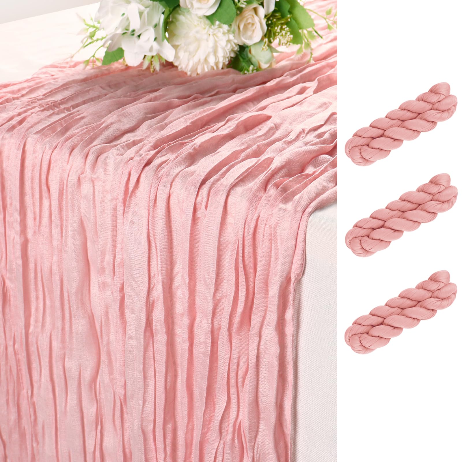 Snapklik.com : 3 Pack Dusty Pink Table Runner 10ft - Cheesecloth Table ...