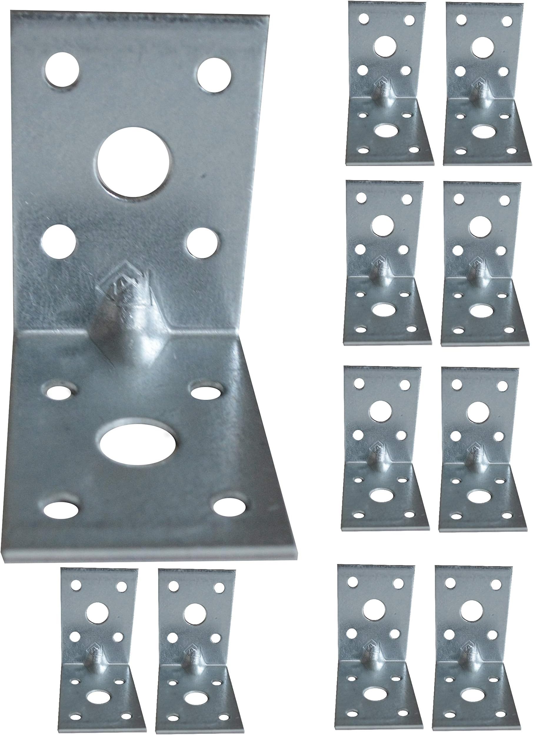 BPC Fixings Galvanised Heavy Duty Angle Bracket 10-Piece Set, 50 mm Length x 60 mm Width x 50 mm ...