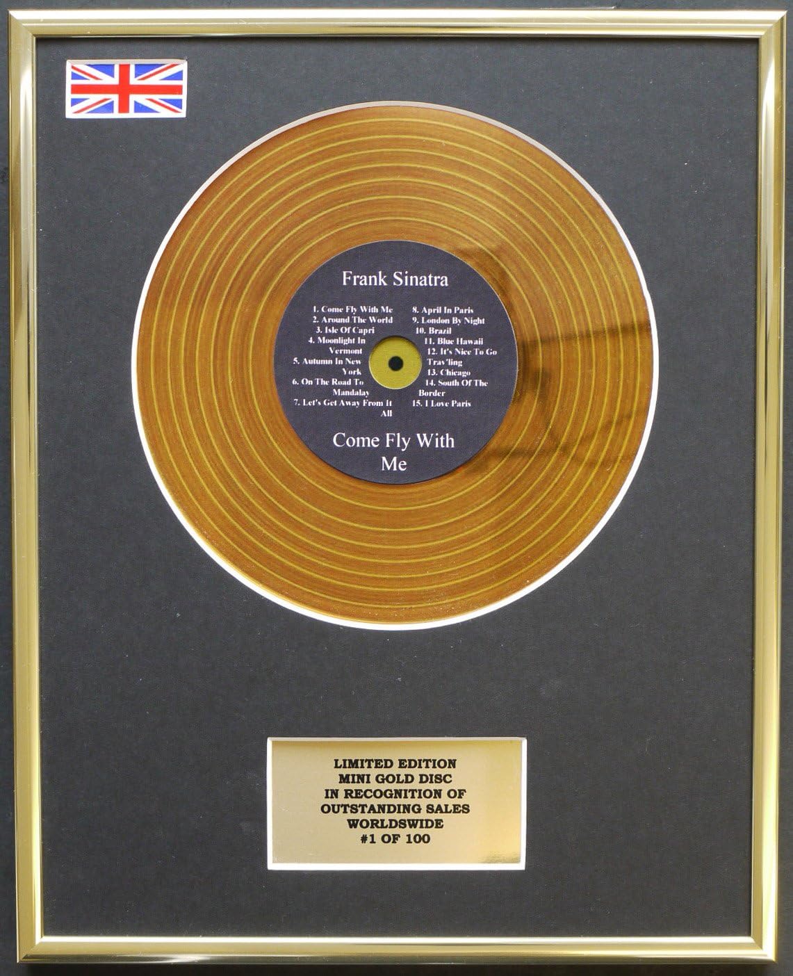 FRANK SINATRA/MINI GOLD DISC DISPLAY/LIMITED EDITION/COA/COME FLY WITH ...