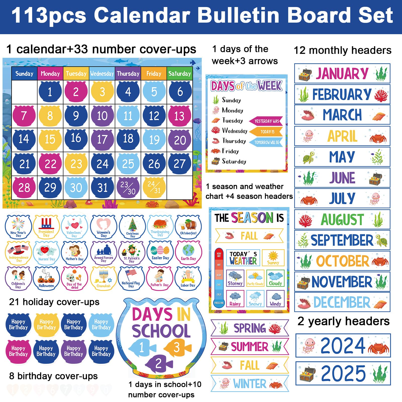 Snapklik.com : Qyeahkj Classroom Calendar Bulletin Board Sets Sea ...