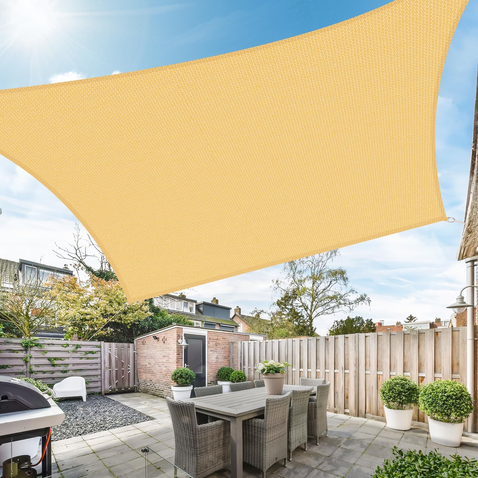 Voile d'ombrage rectangulaire pour extérieur avec 4 cordes, auvent pour ...