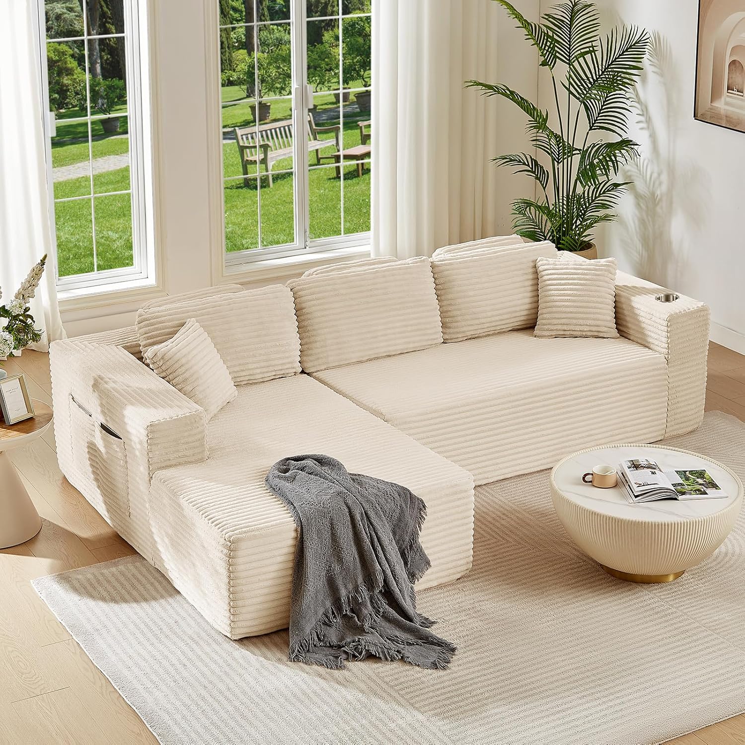 Amazon.com: Ostarvis 108" Boneless Couch in One Box, Corduroy Cloud ...