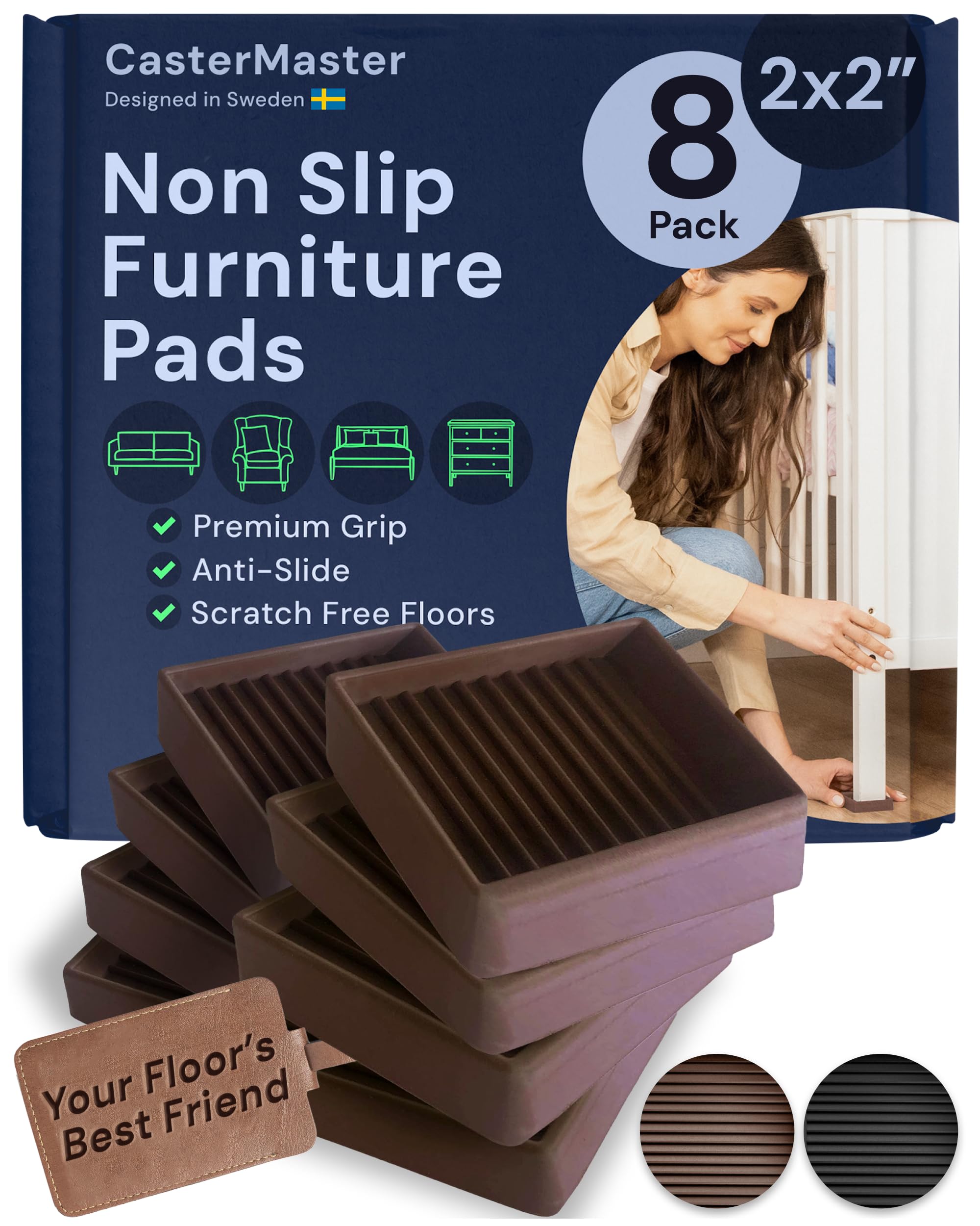 CasterMaster Non Slip Furniture Pads - Square Rubber Anti Skid Caster ...
