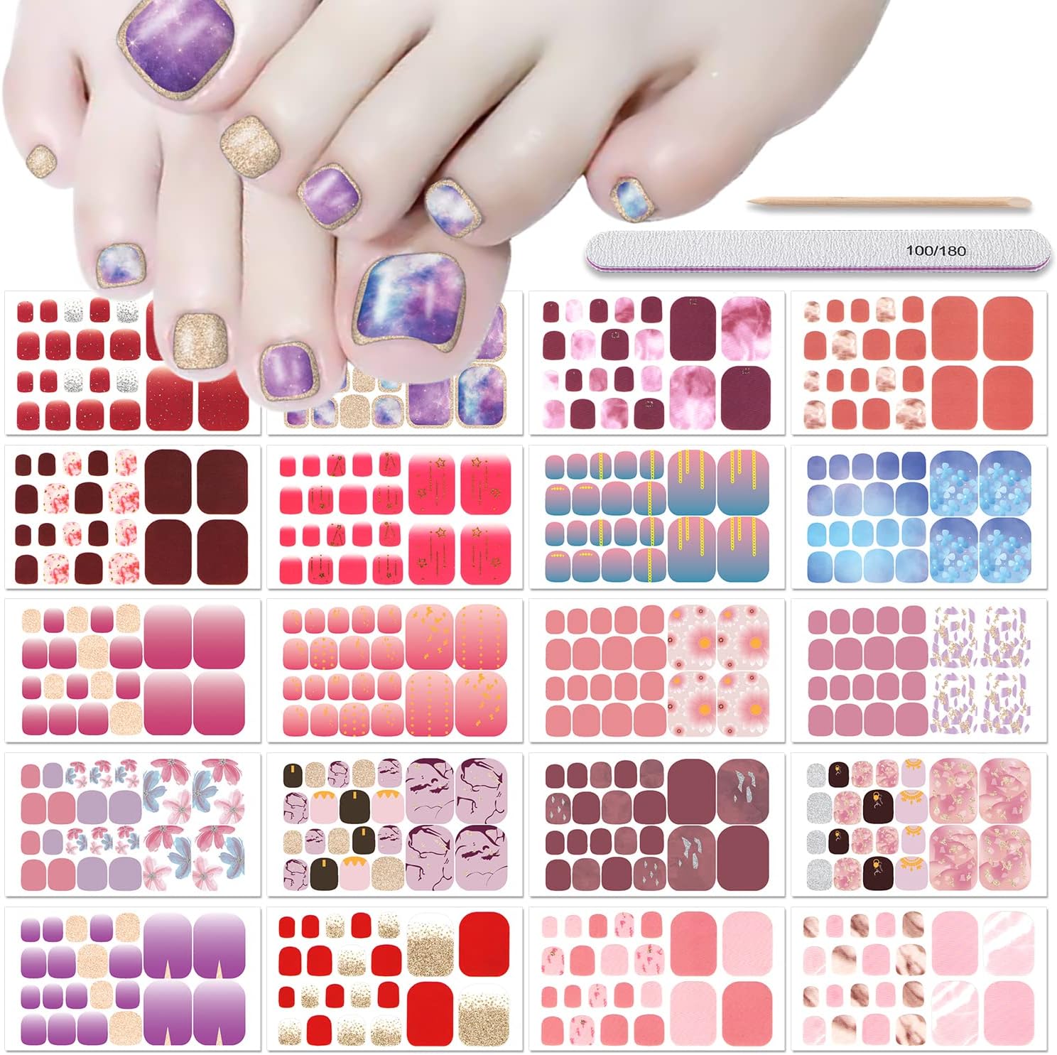 Amazon.com: DANNEASY 20 Sheets Toe Nail Stickers Toenail Polish Strips ...