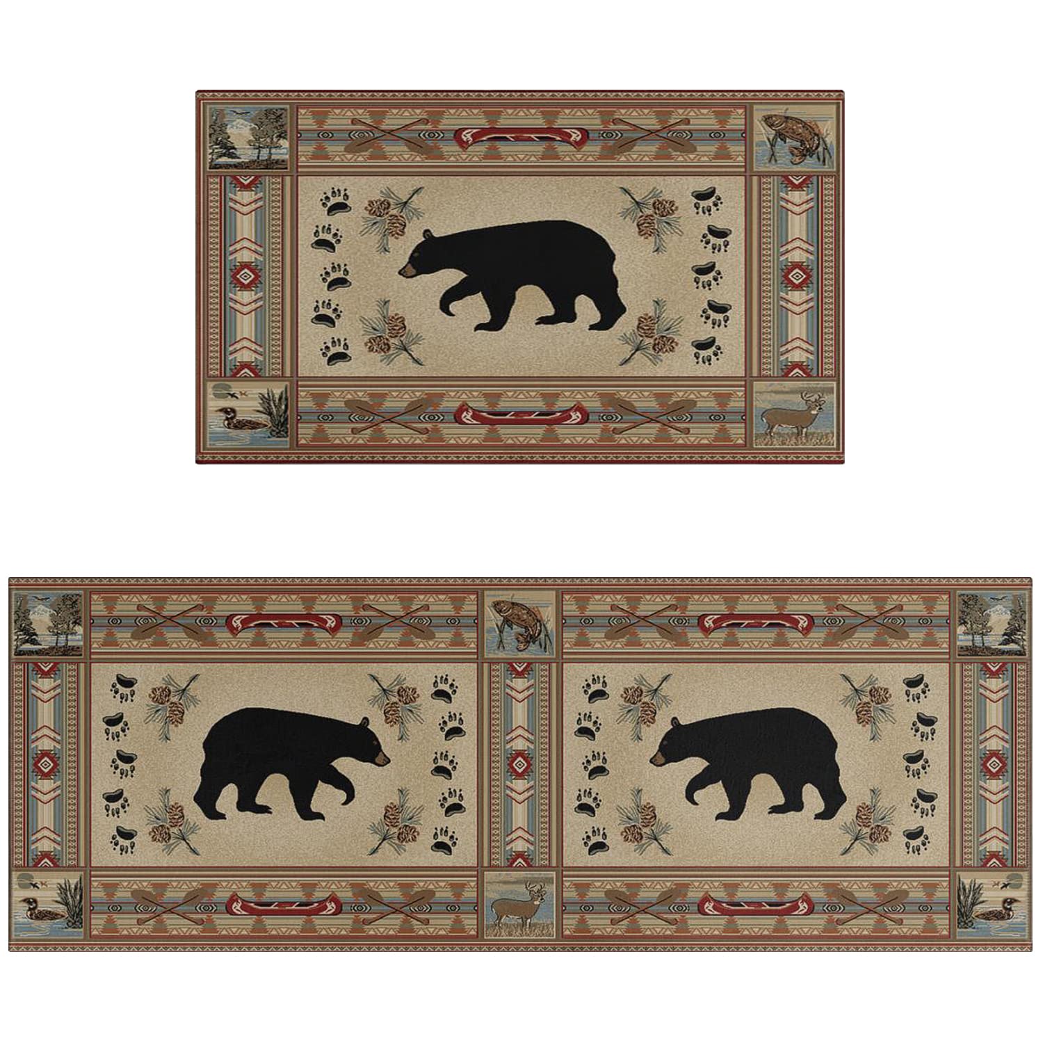 Amazon.com: Farmhouse Kitchen Rugs and Mats Set of 2 Rustic Lodge Bear ...