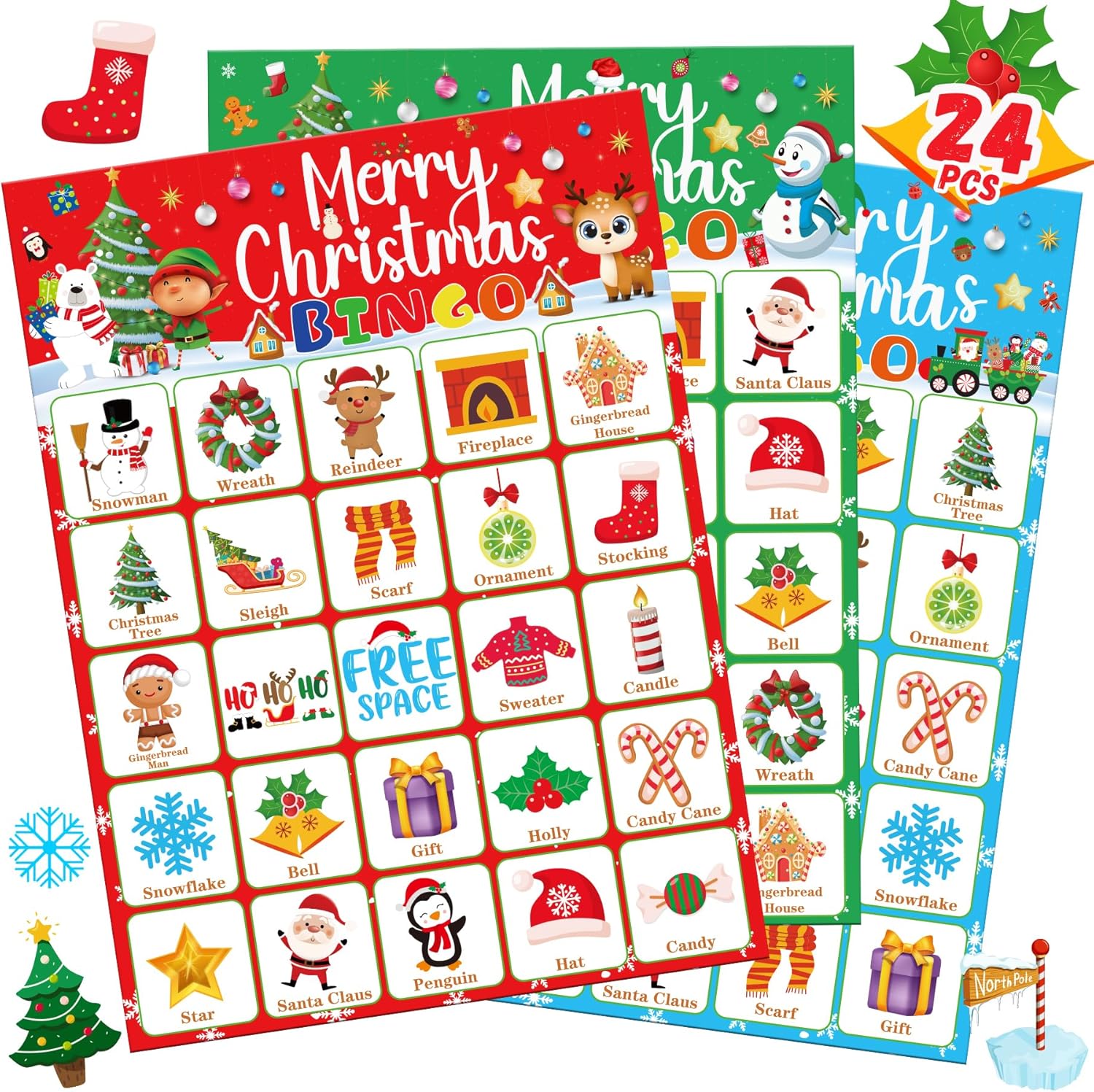 Amazon.com: Fenkysoix Christmas Bingo Game for Kids Large Group with 24 ...