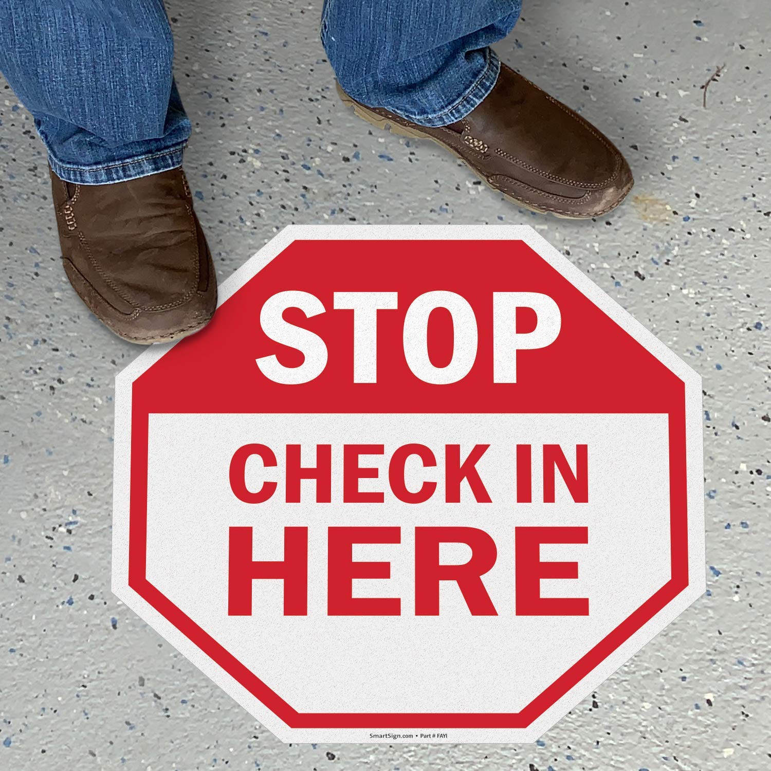 SmartSign - FAYI “Stop - Check-in Here” Anti Slip Adhesive Reflective ...