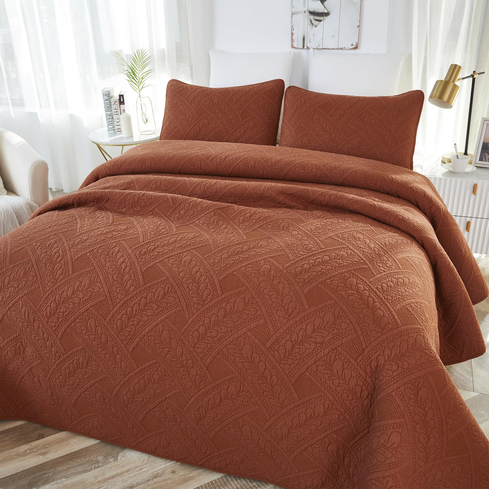 Amazon.com: Brandream Queen Size Quilt Set Cotton Burnt Orange ...