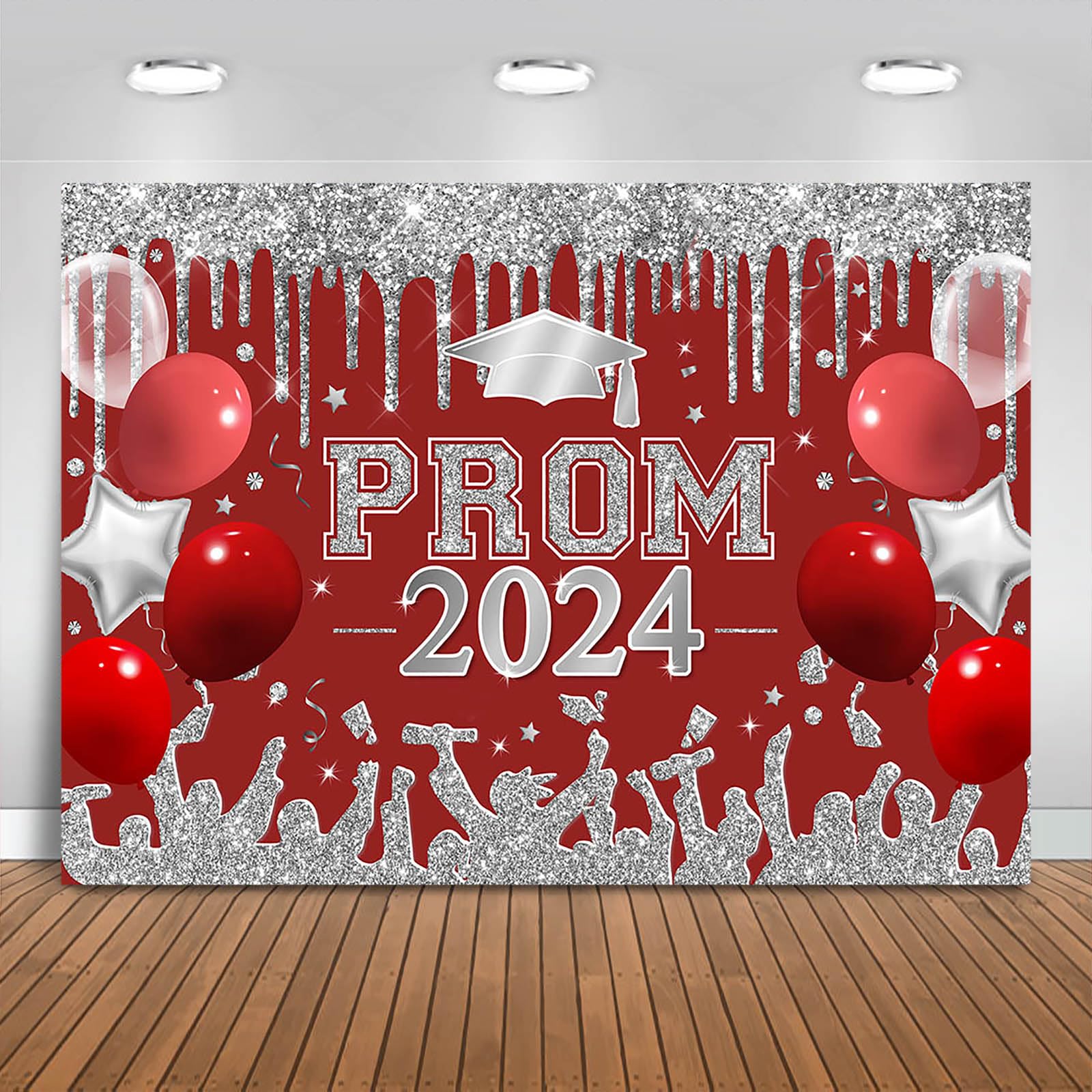 Fitumiw Red and Silver Prom 2024 Graduations Backdrop 8x6ft Class of ...