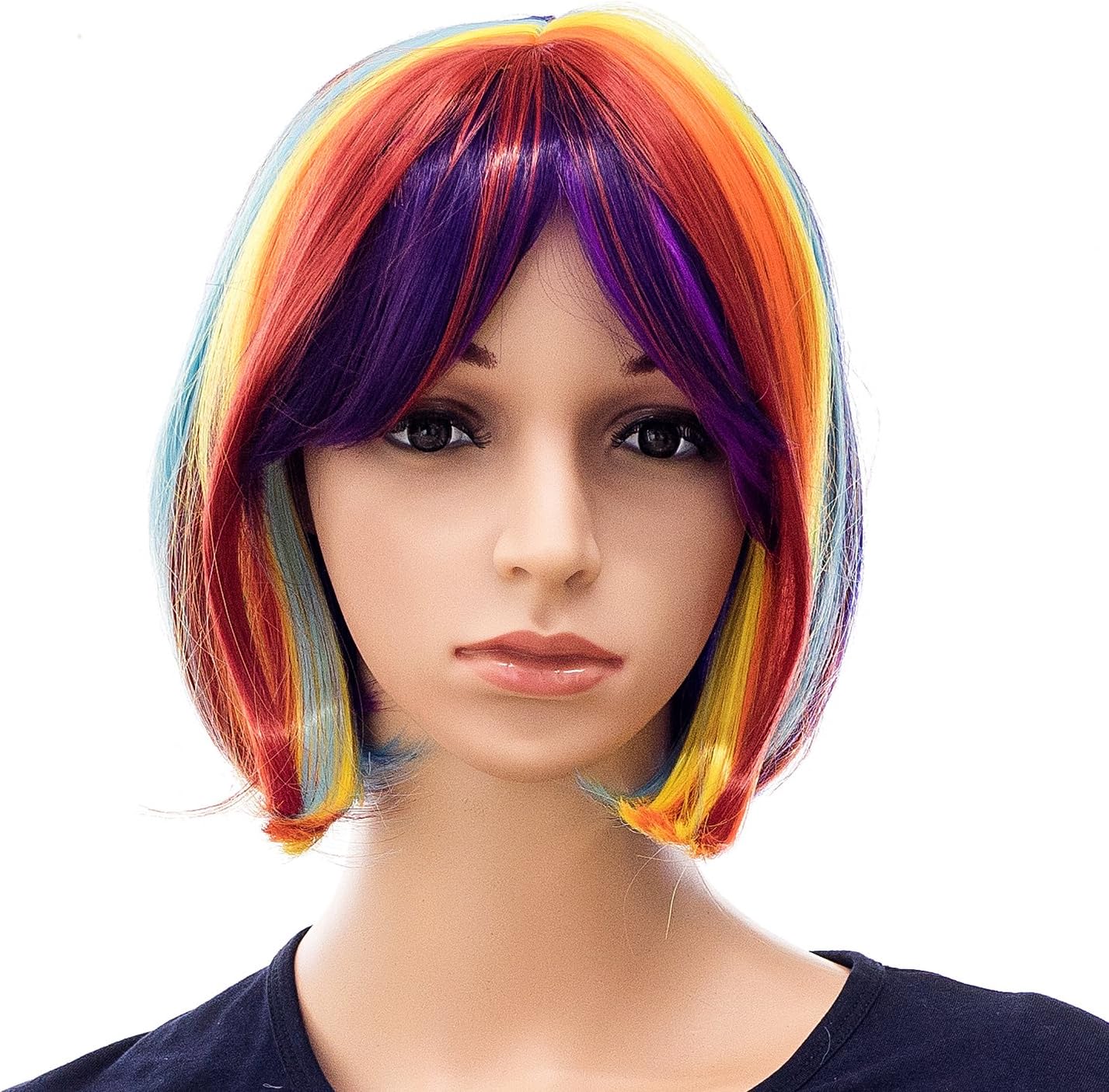 Amazon.com : SWACC Rainbow Colors Straight Short Hair Bob Wig Synthetic ...