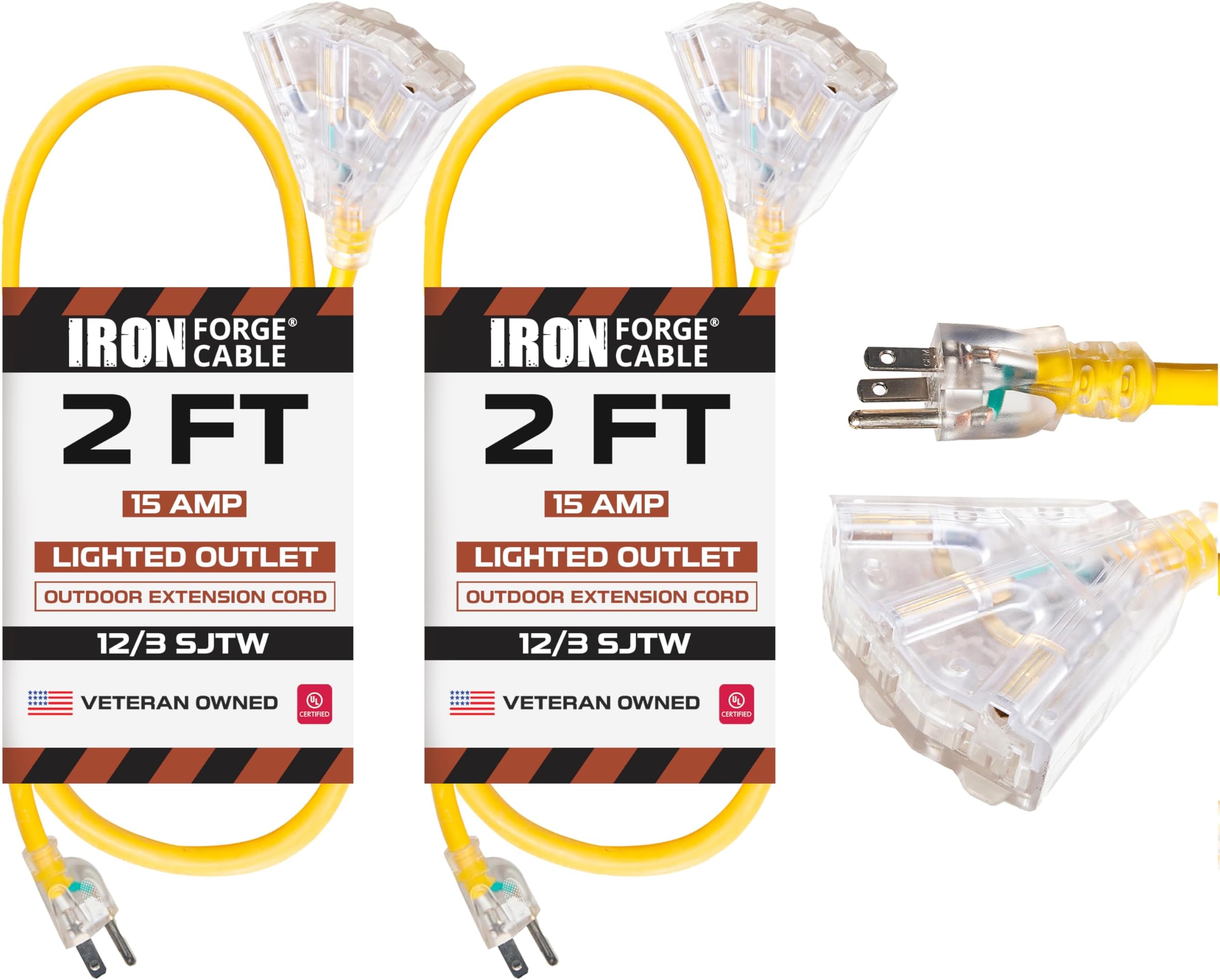 Amazon.com: 2FT 12 Gauge Outdoor Extension Cord with 3-Outlets, 3Pack ...