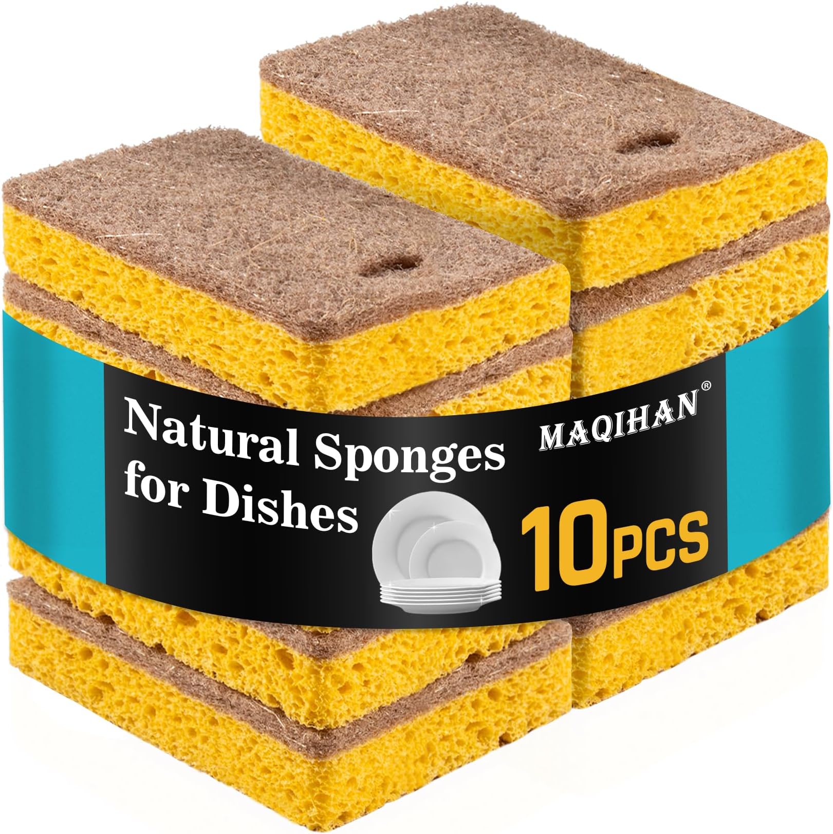 Amazon.com: MAQIHAN 10PCS Natural Sponges for Dishes - Biodegradable ...