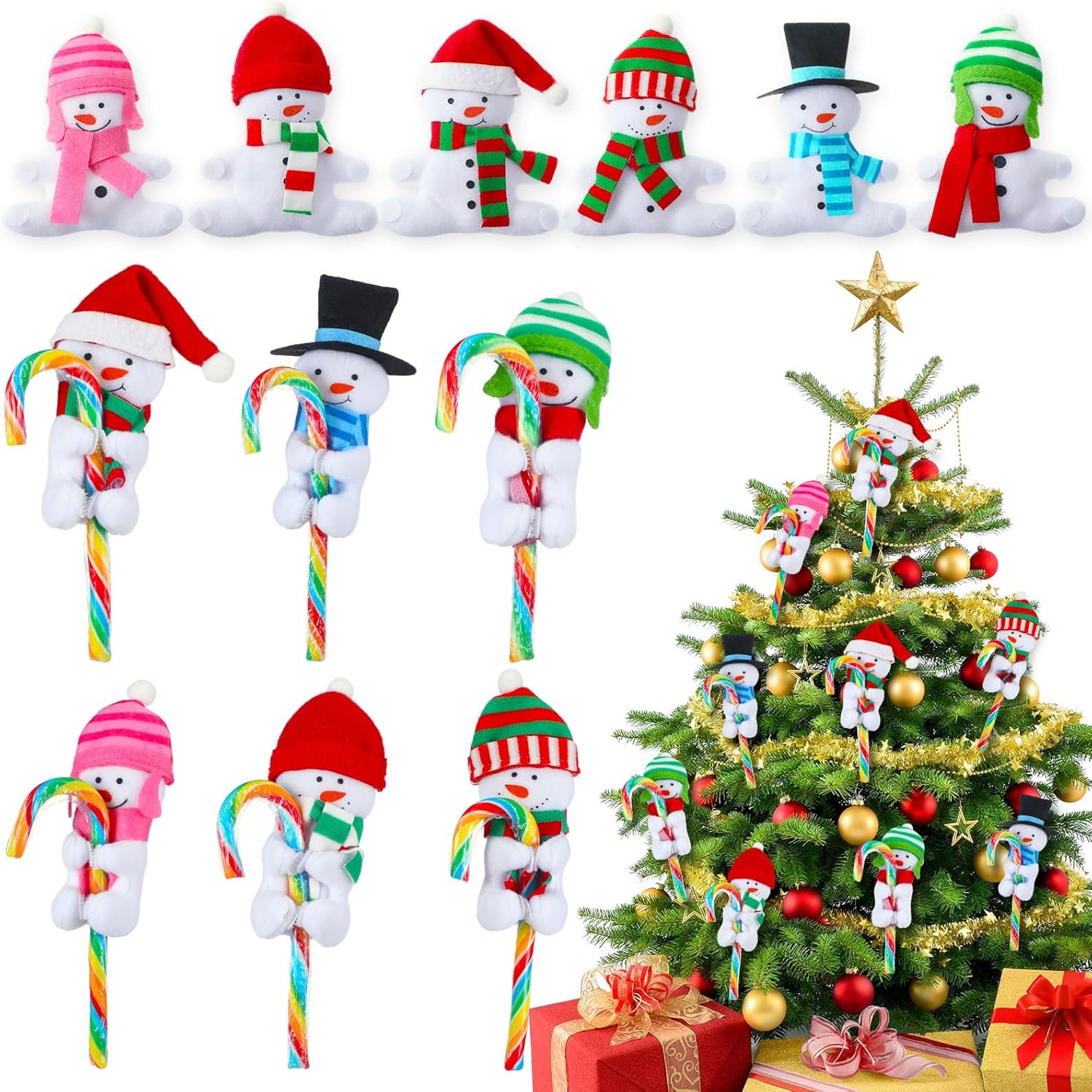 Amazon.com: Poen 12 Pcs Felt Snowman Candy Cane Covers Christmas ...