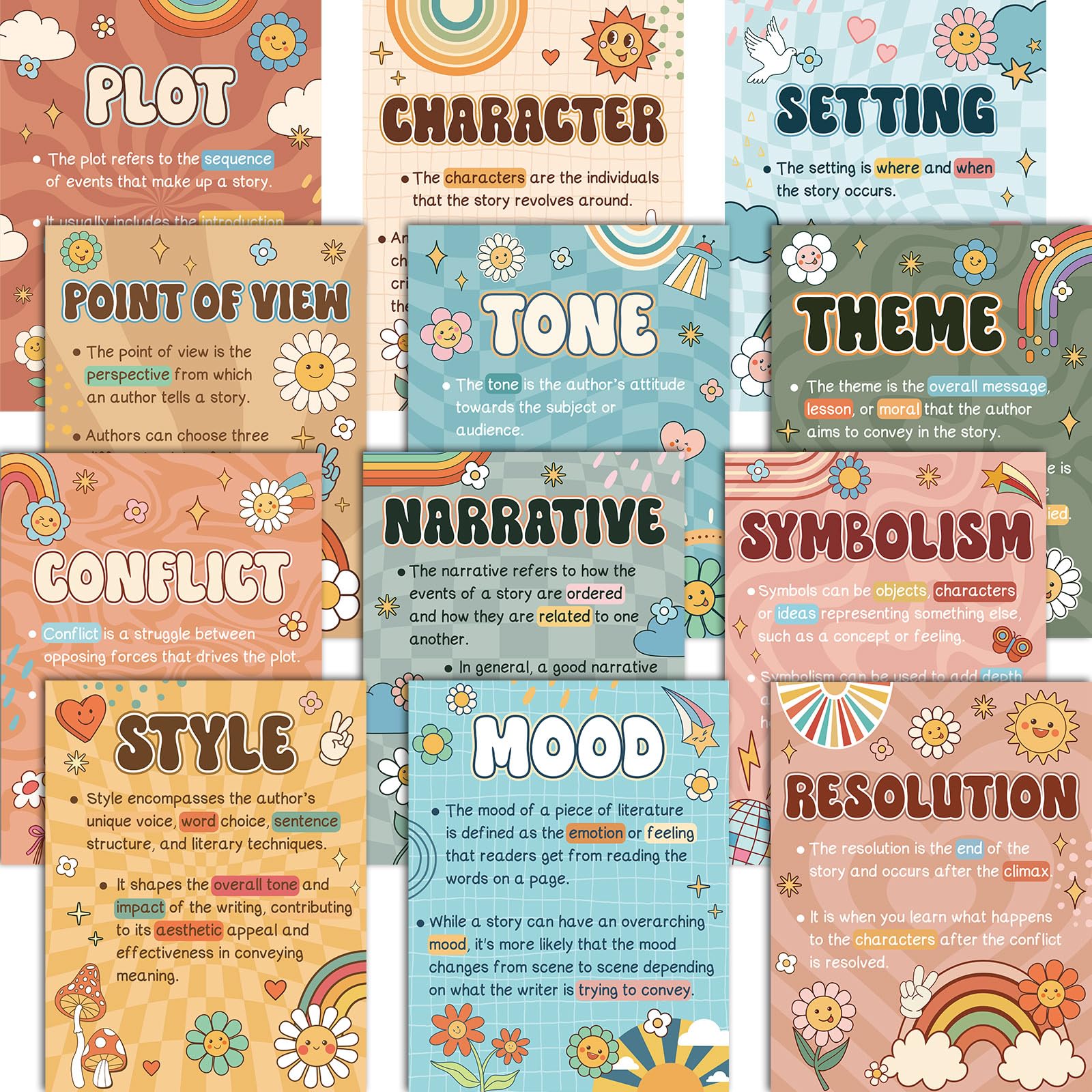 Snapklik.com : Pasimy 12 Pcs Boho Literary Elements Posters Set ...