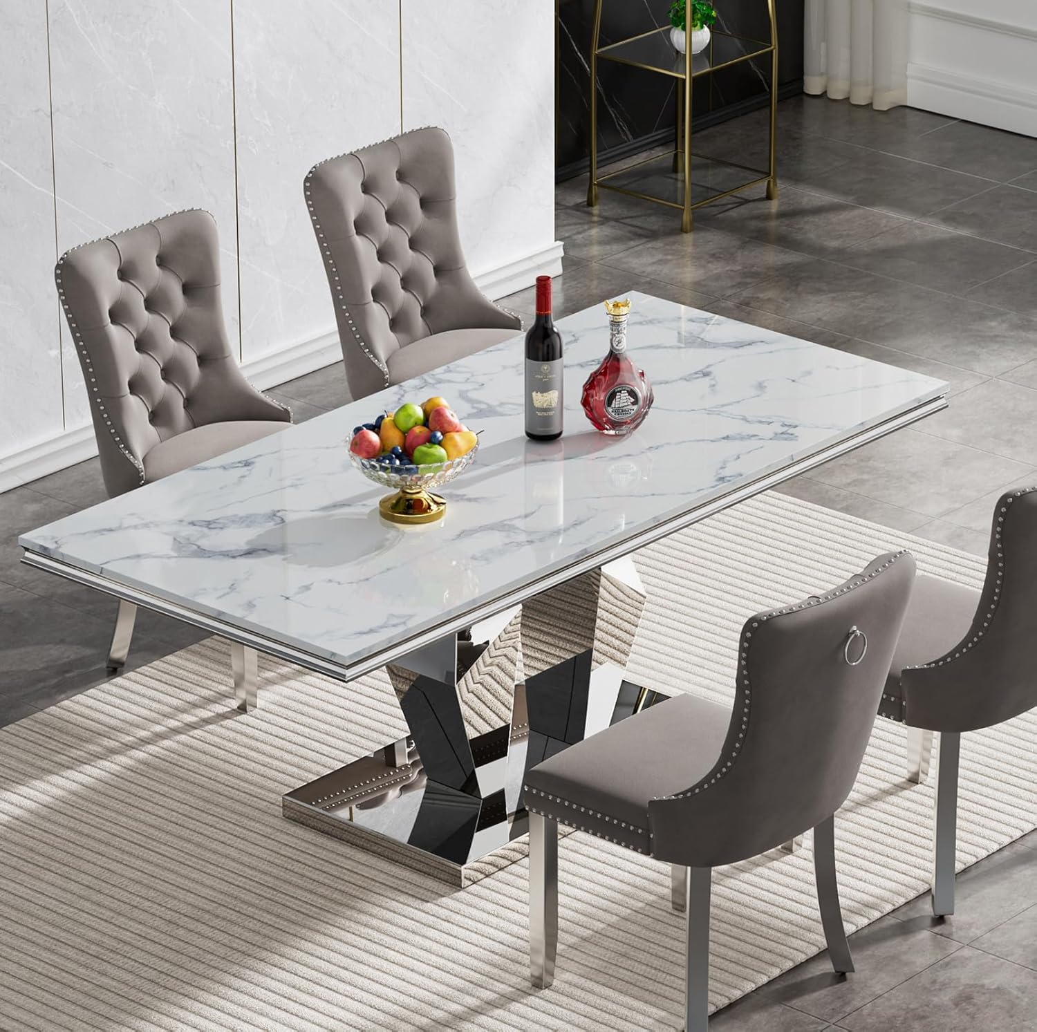 Amazon.com - Modern Faux Marble Dining Table for 6,White Marble Kitchen ...