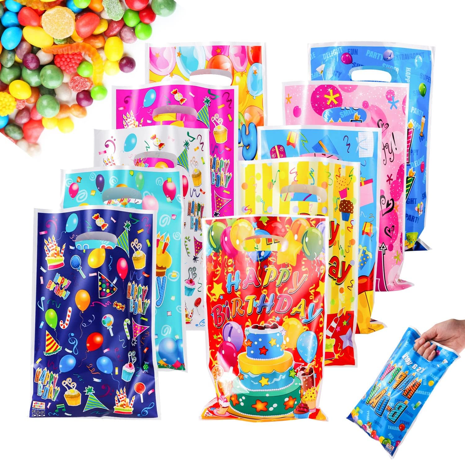 100 Pcs Happy Birthday Party Bags, 10 Colors Party Plastic Toy Gift ...