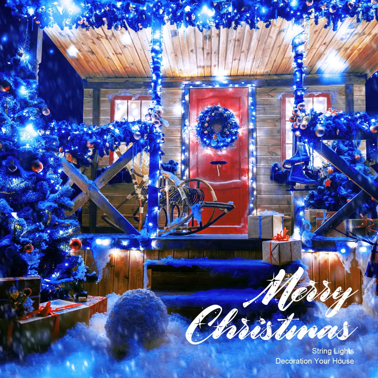 JMEXSUSS 500 luces LED azules de Navidad para exteriores, 173 pies, 8 ...