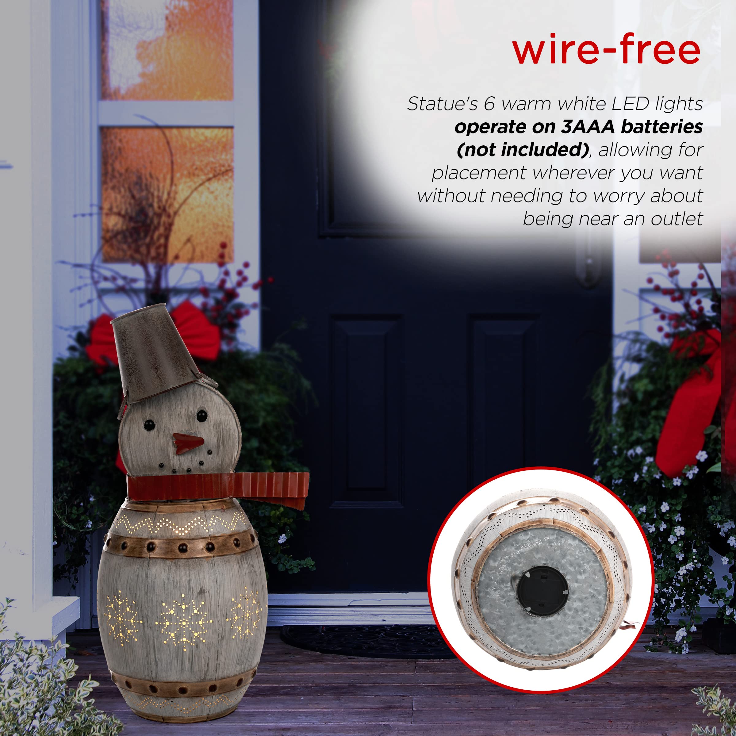 Alpine Corporation 30" H Indoor/Outdoor Metal Barrel Snowman Christmas ...