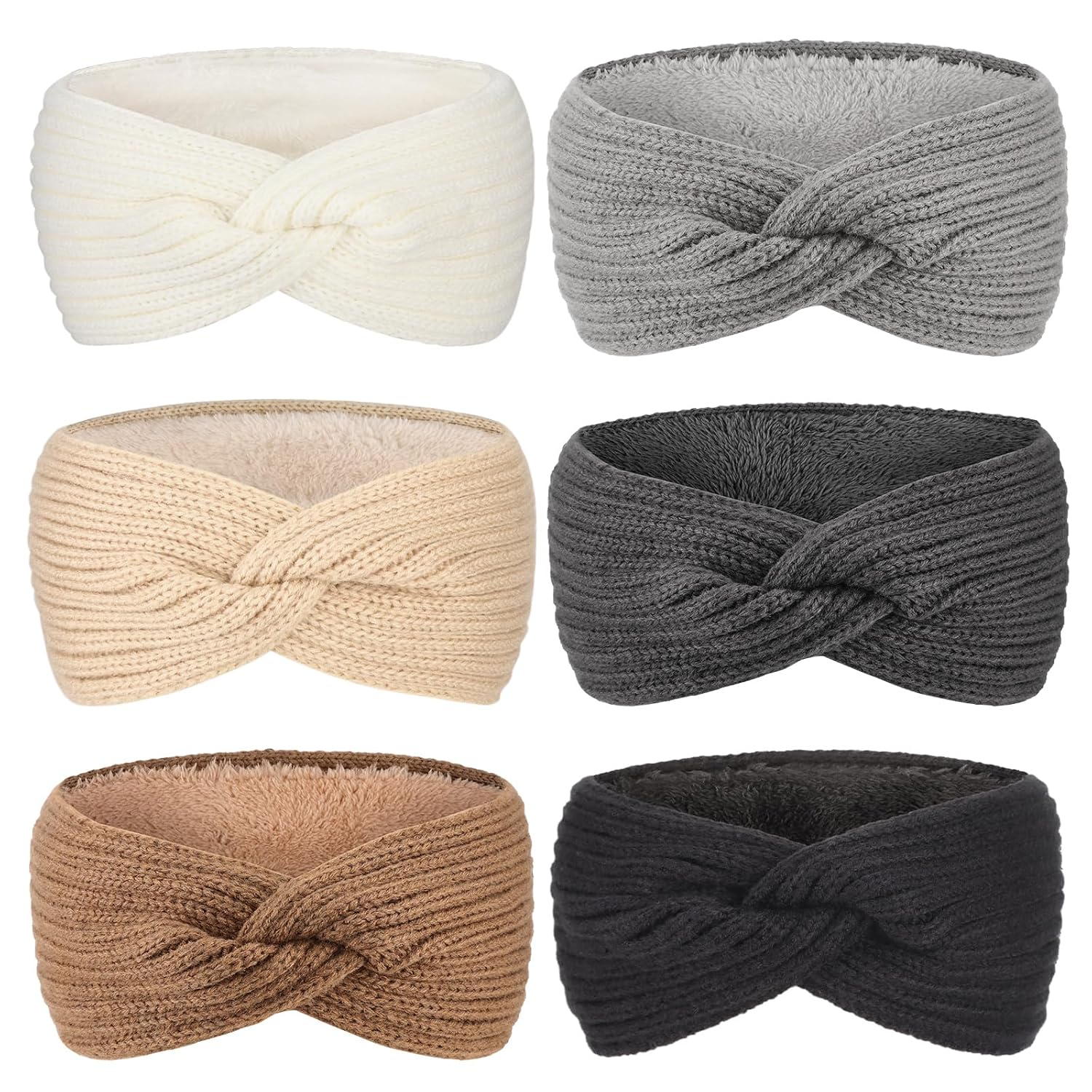 Amazon.com: AQOKKA Knit Winter Headbands for Women Fuzzy Wool Fleece ...