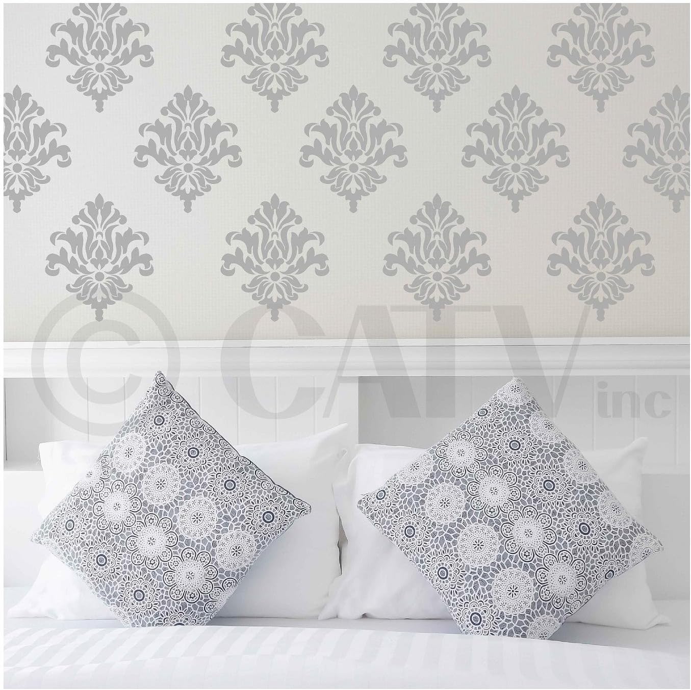 Amazon.com: Damask Set of 12 Vinyl Wall Pattern Decals (10x12, Grey ...