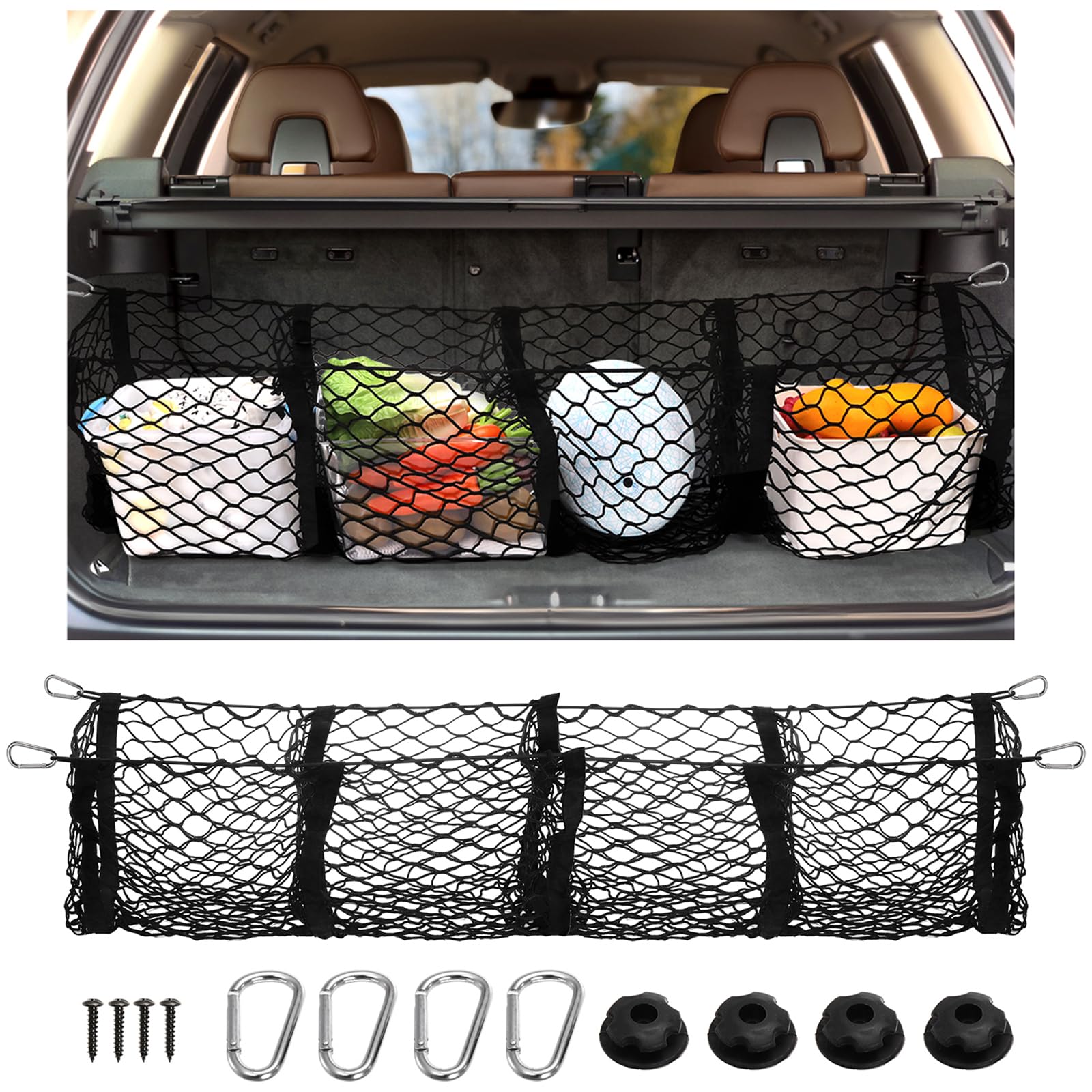 Amazon.com: Hedume Cargo Net for Car, Expandable 4 Pocket Heavy-Duty ...