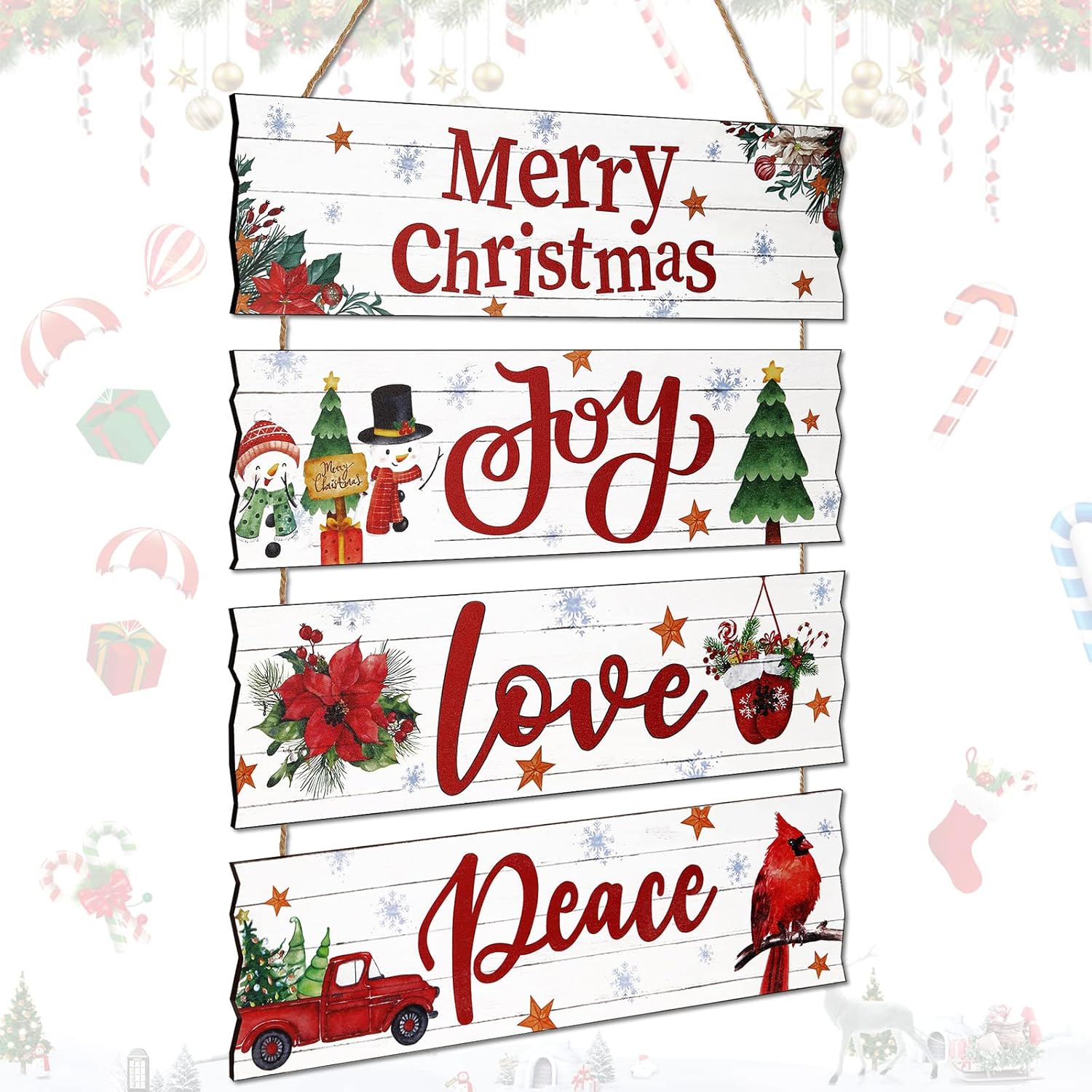 Amazon.com: 4 Pieces Christmas Wood Hanging Signs Christmas Tree Wooden ...