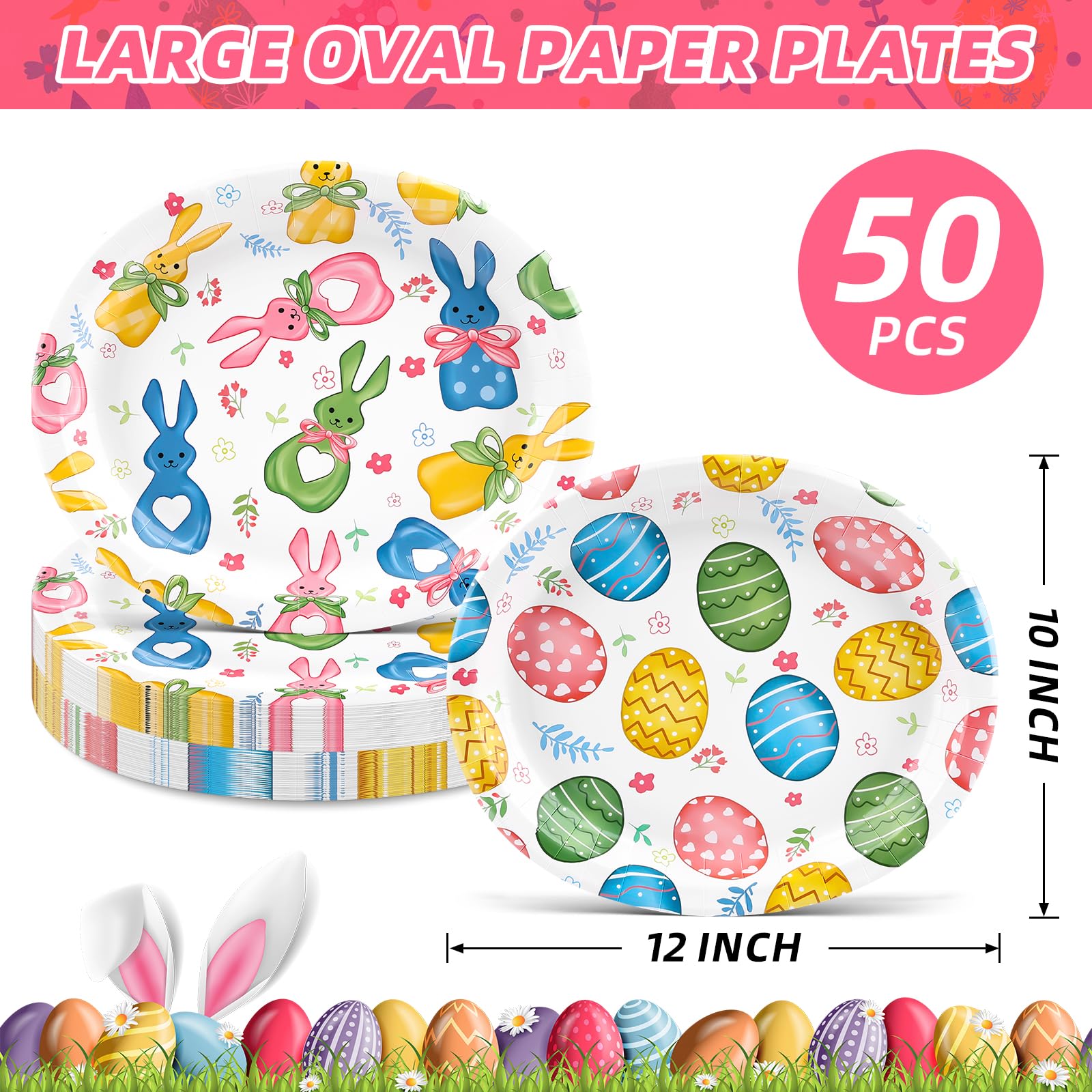 Snapklik.com : 50 Pcs Easter Oval Paper Plates -10" X 12" Heavy Duty ...