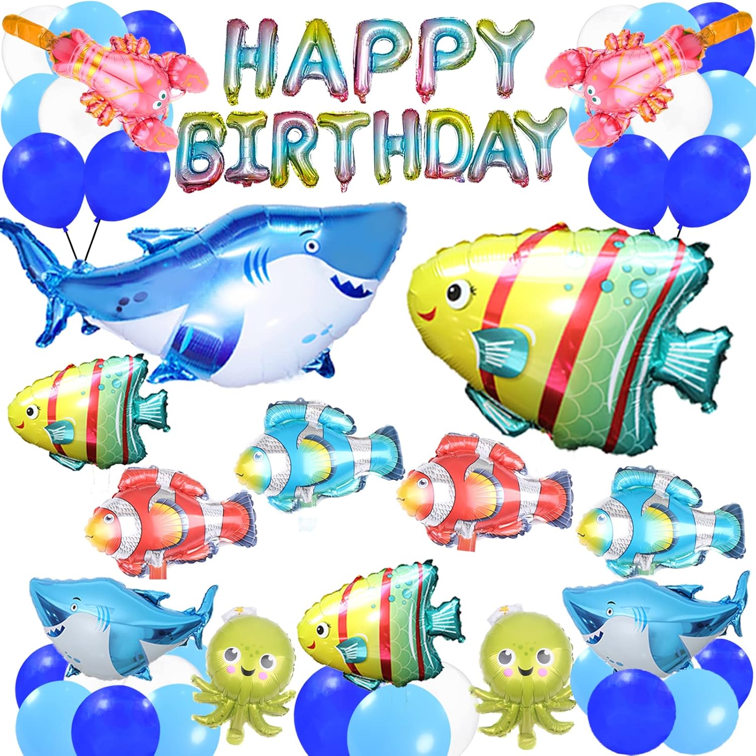 Amazon.com: Ocean Animals Birthday Party Decoration Blue Sea Balloons ...