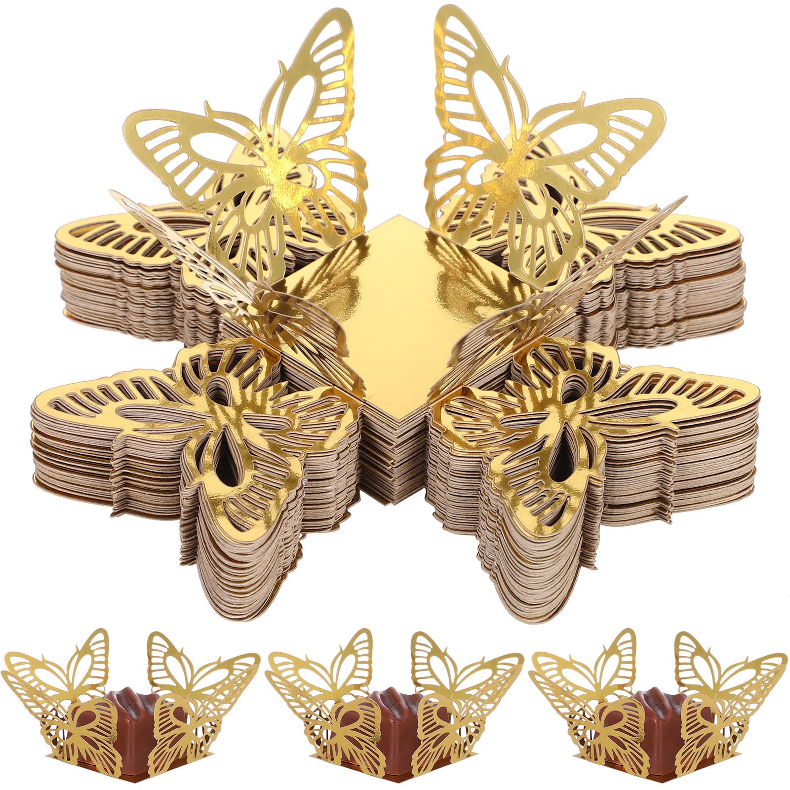 Amazon.com: Alipis Truffle Wrappers Square Baking Cups Gold Butterfly ...