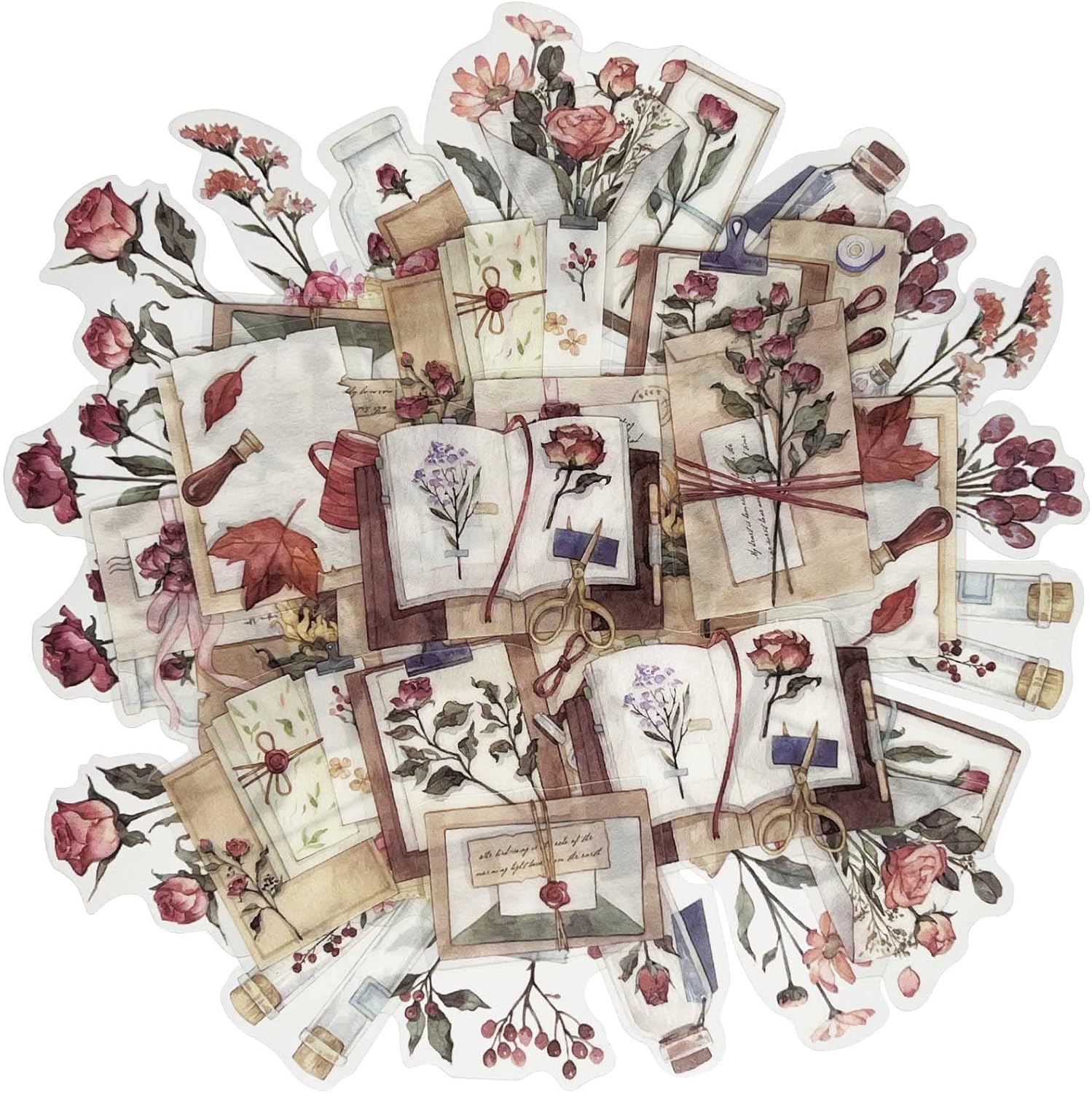 Amazon.com: Vintage Pink Rose Scrapbook Stickers, 40Pcs Decorative ...
