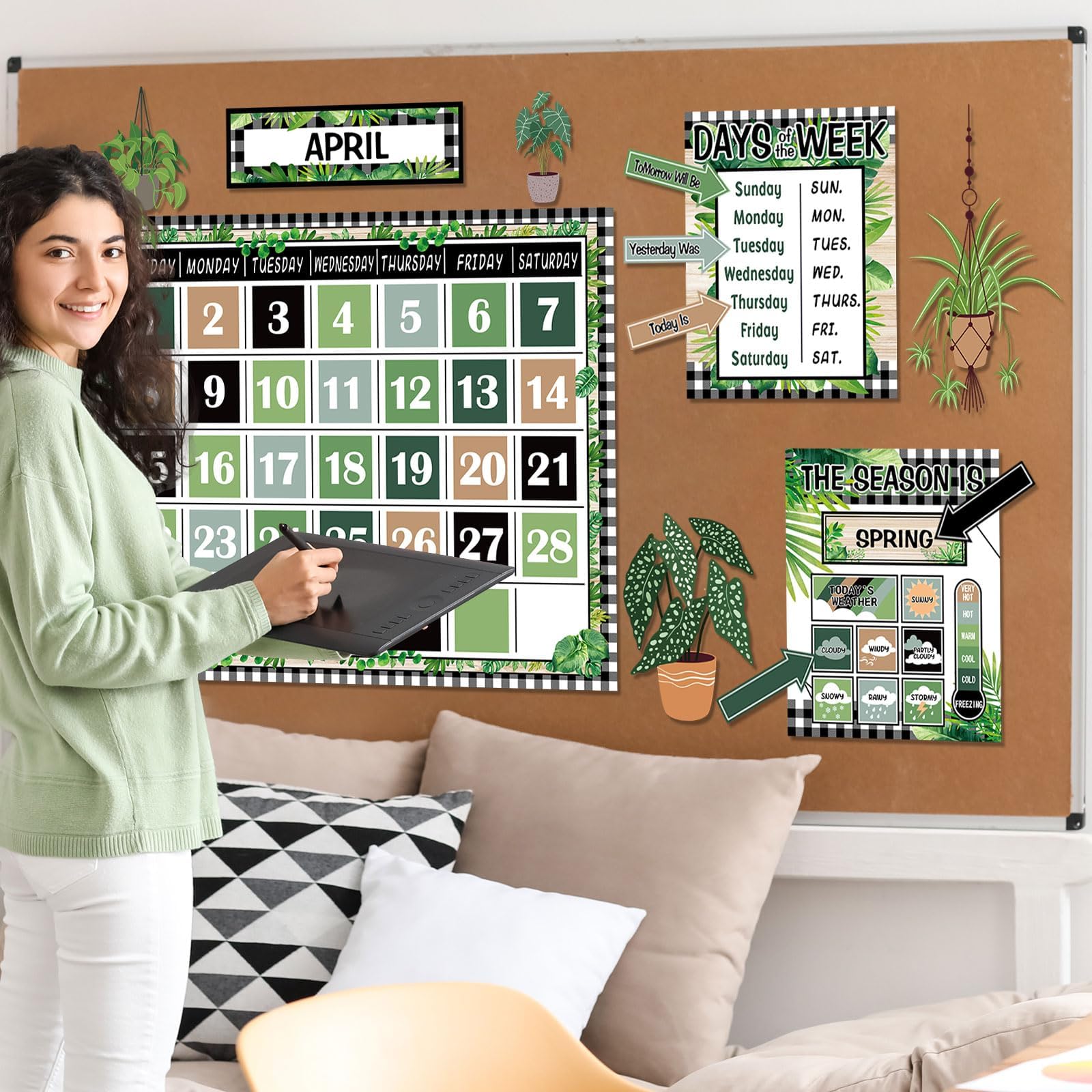 Composition Book Classroom Decor Greenery Classroom Calendar Set - 96 ...
