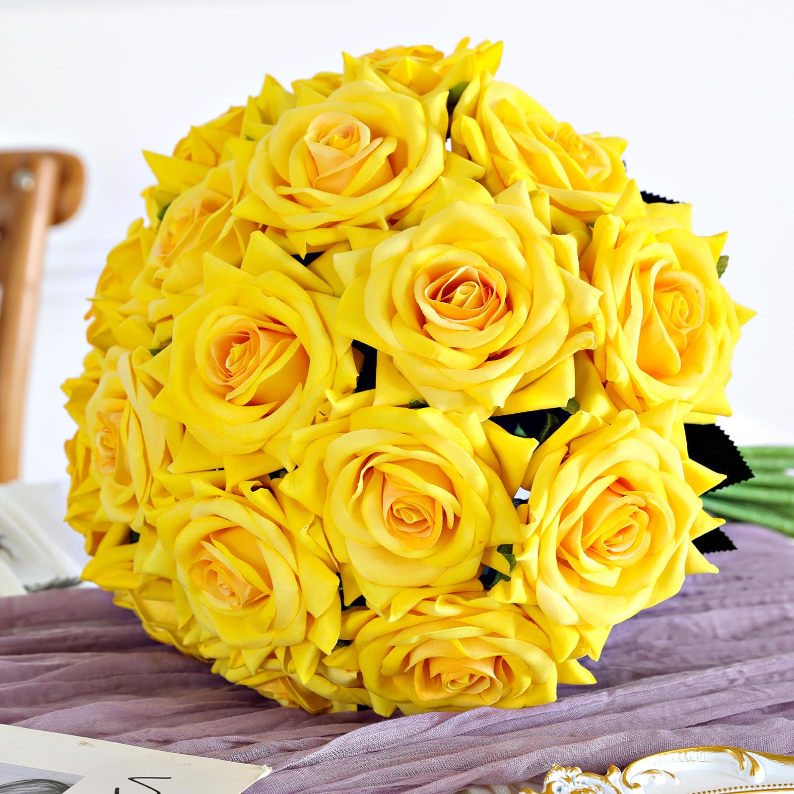 Amazon.com: Floweroyal 15PCS Yellow Roses Artificial Flowers 4.33 ...