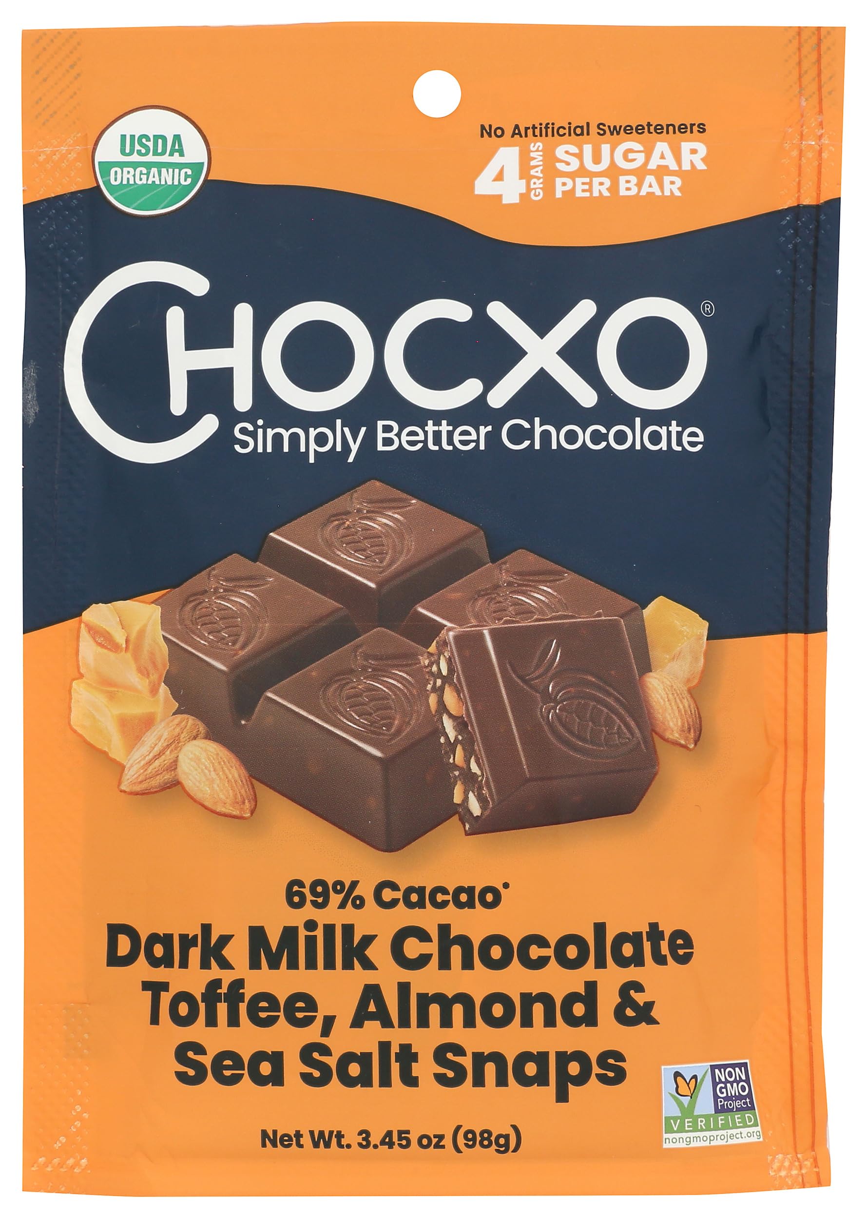 Amazon.com : CHOCXO Organic Toffee Almond 69% Dark Milk Chocolate Snaps ...