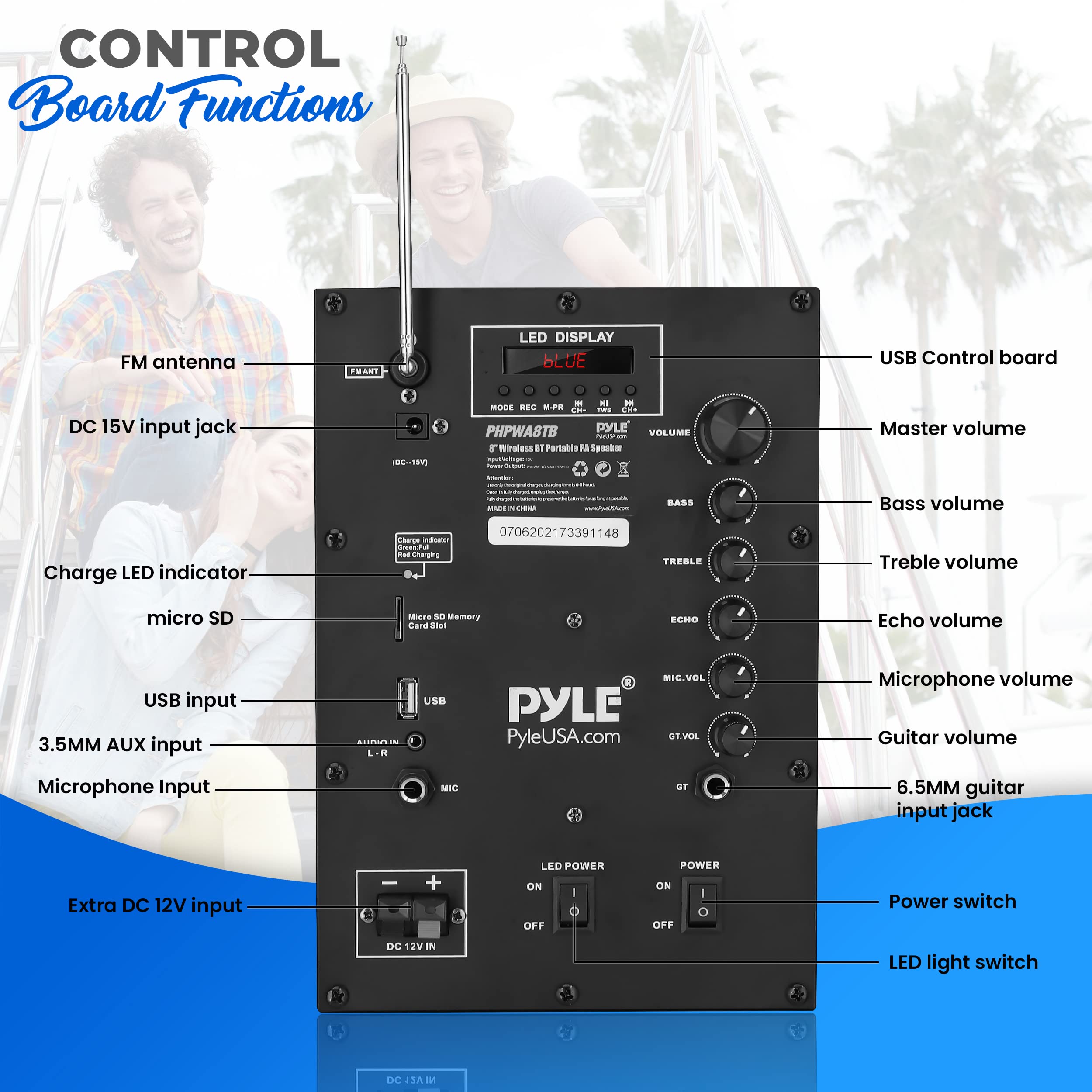 8’’ Portable PA Speaker System - Wireless BT Streaming PA & Karaoke ...